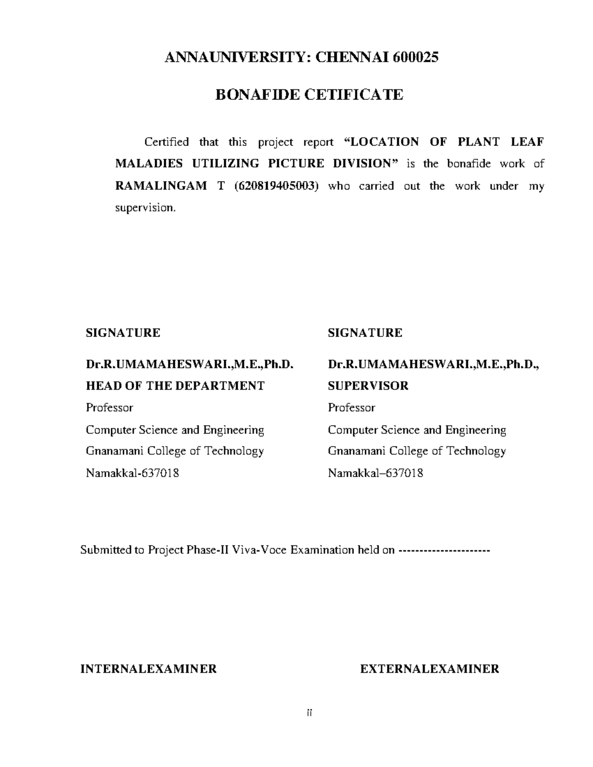 Sample document acknowledgement,Abstract,Reference - ii ANNAUNIVERSITY: CHENNAI 600025 BONAFIDE ...
