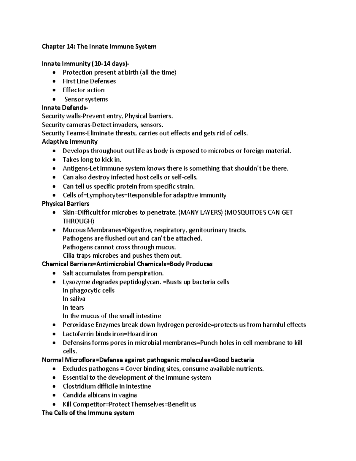 Notes Micro - Chapter 14: The Innate Immune System Innate Immunity (10 ...