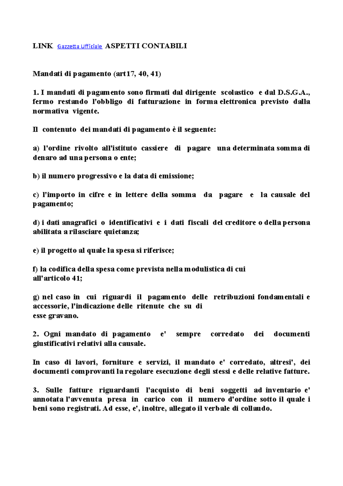 Esempio Mandati di pagamento - LINK Gazzetta Ufficiale ASPETTI ...