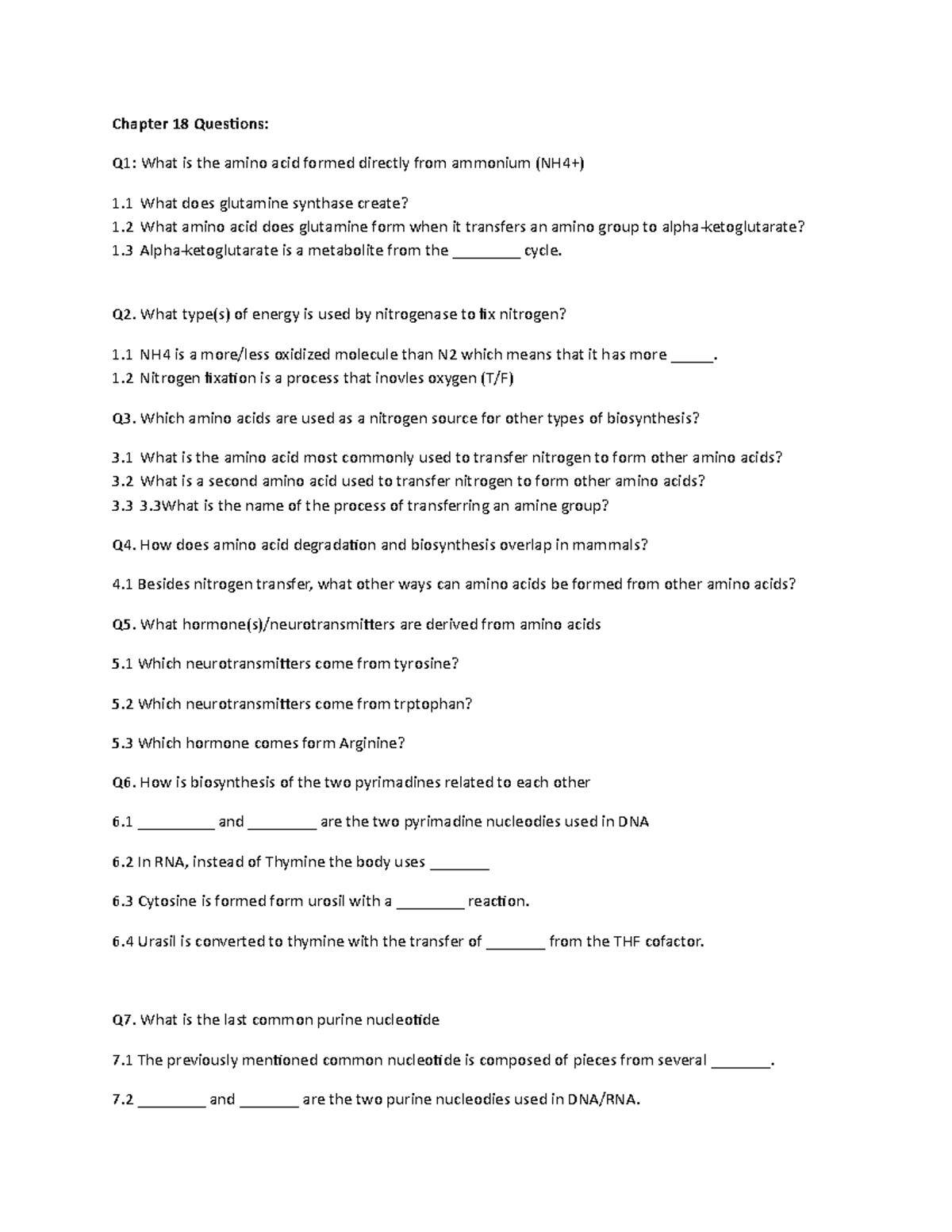 Chapter 18 Questions - Chapter 18 Questions: Q1: What is the amino acid ...