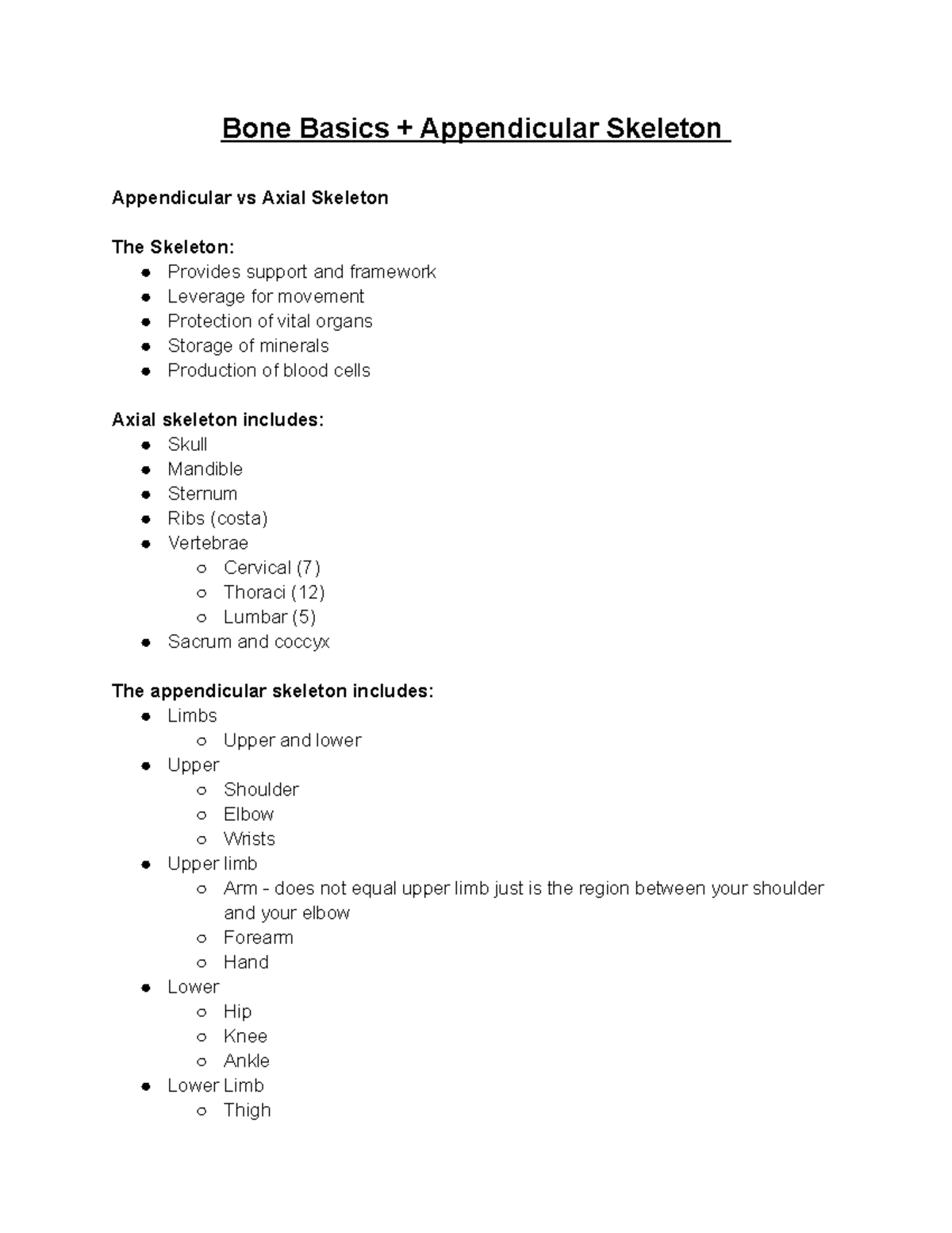 Bone Basics + Appendicular Skeleton - Bone Basics + Appendicular Skeleton Appendicular vs Axial ...