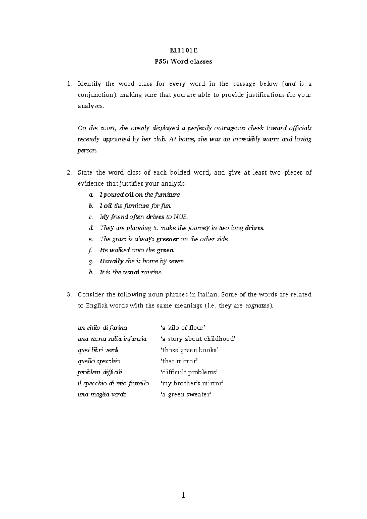 PS5 Word Classes Week 7 Tutorial Problem Set 1 EL1101E PS5 Word 