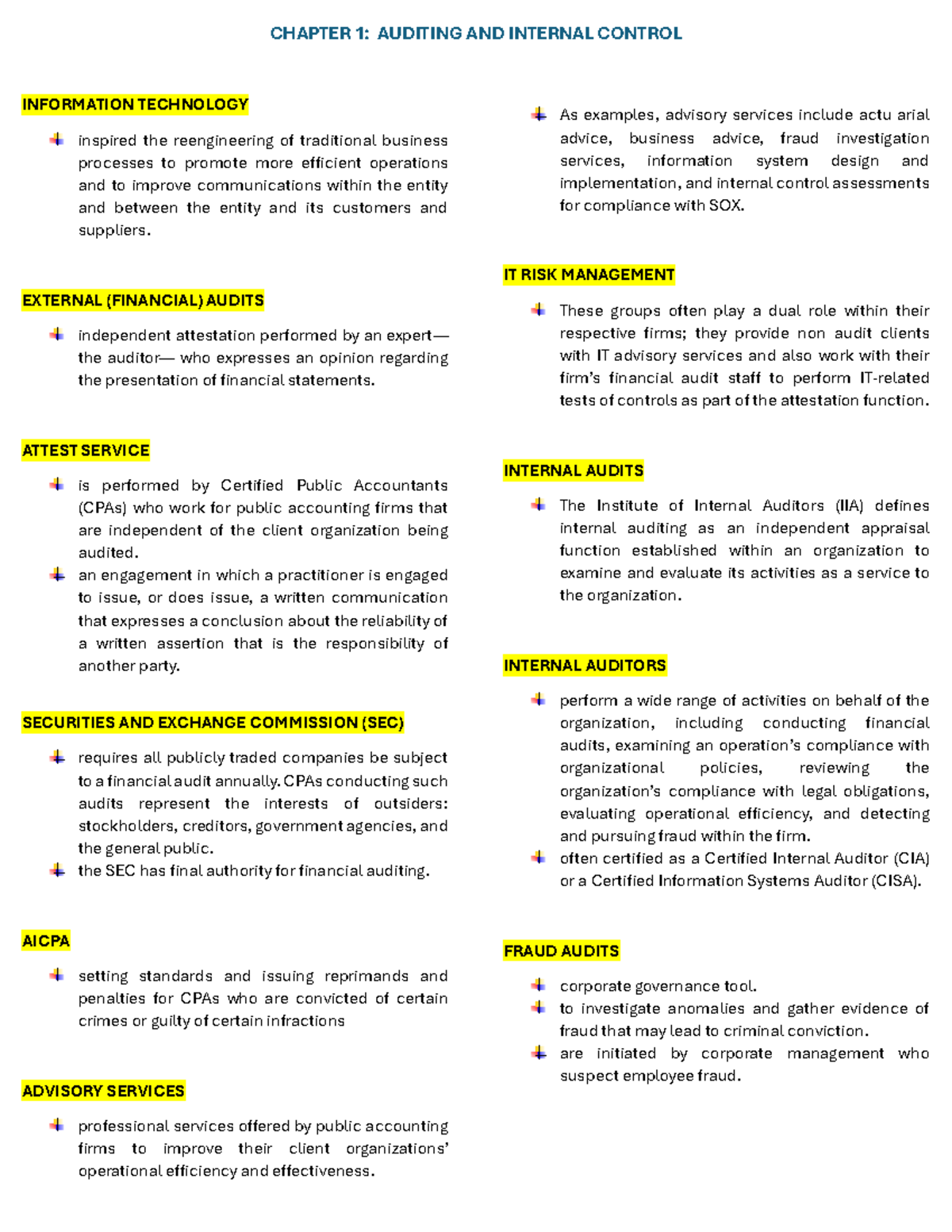 Chapter 1 Audcisenv - Reviewer - CHAPTER 1: AUDITING AND INTERNAL ...