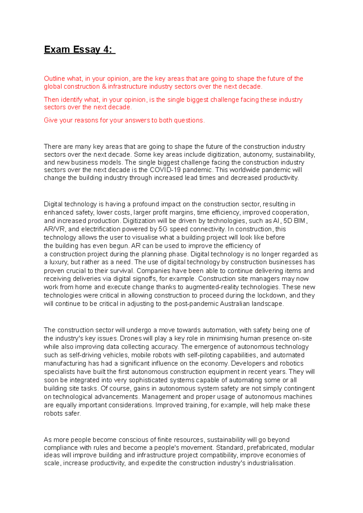 Exam Essay 4 - notes - Exam Essay 4: Outline what, in your opinion, are ...