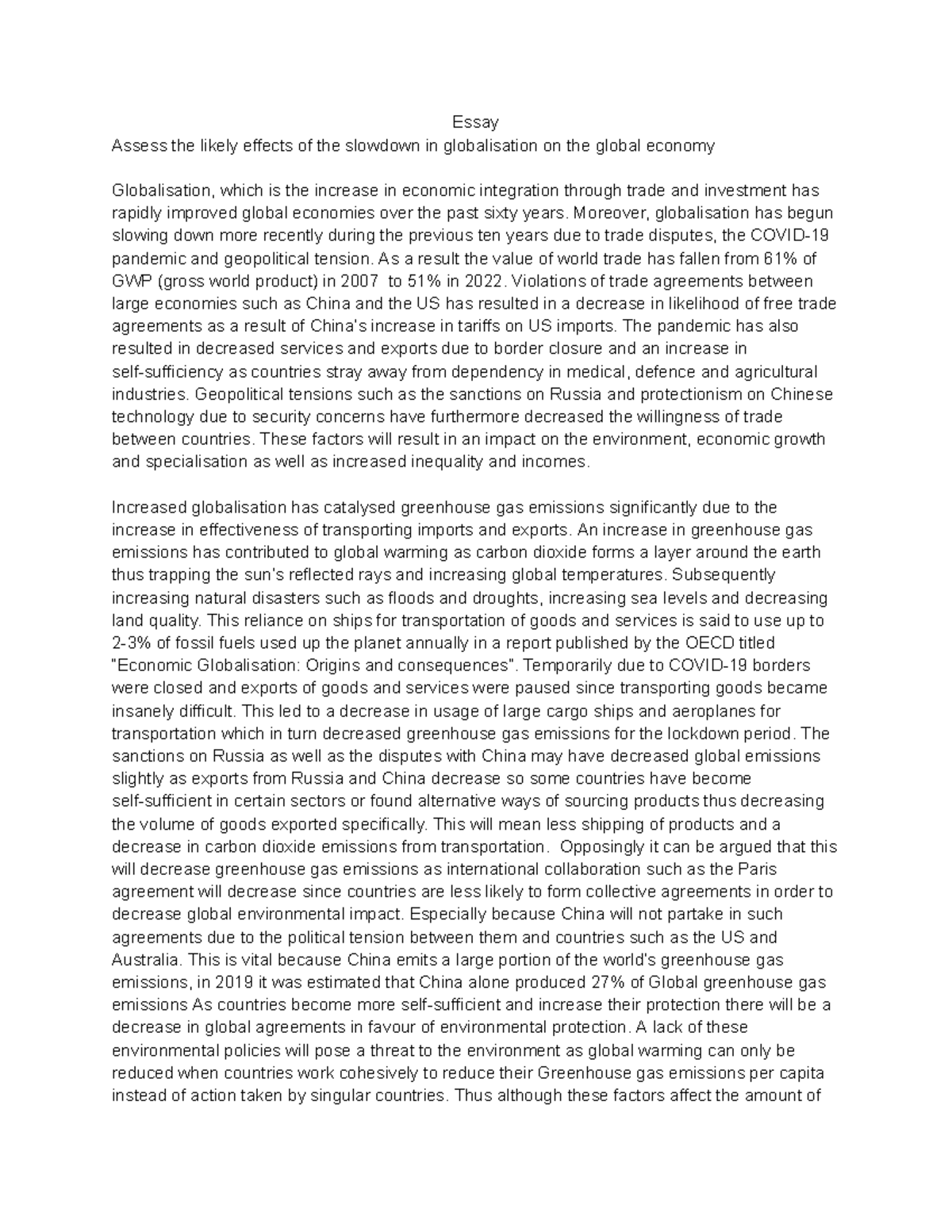 globalisation essay topic 1 economics - Essay Assess the likely effects ...