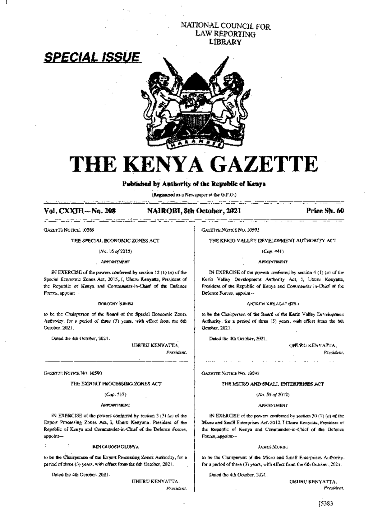 Vol. CXXXIII - no. 208. This is a gazette notice. - Commercial law ...