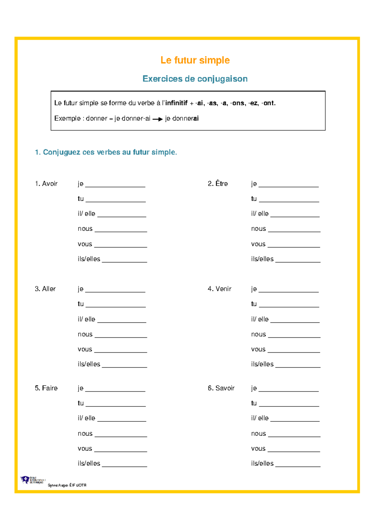 Le futur simple exercices et corrige - Le futur simple Exercices de ...