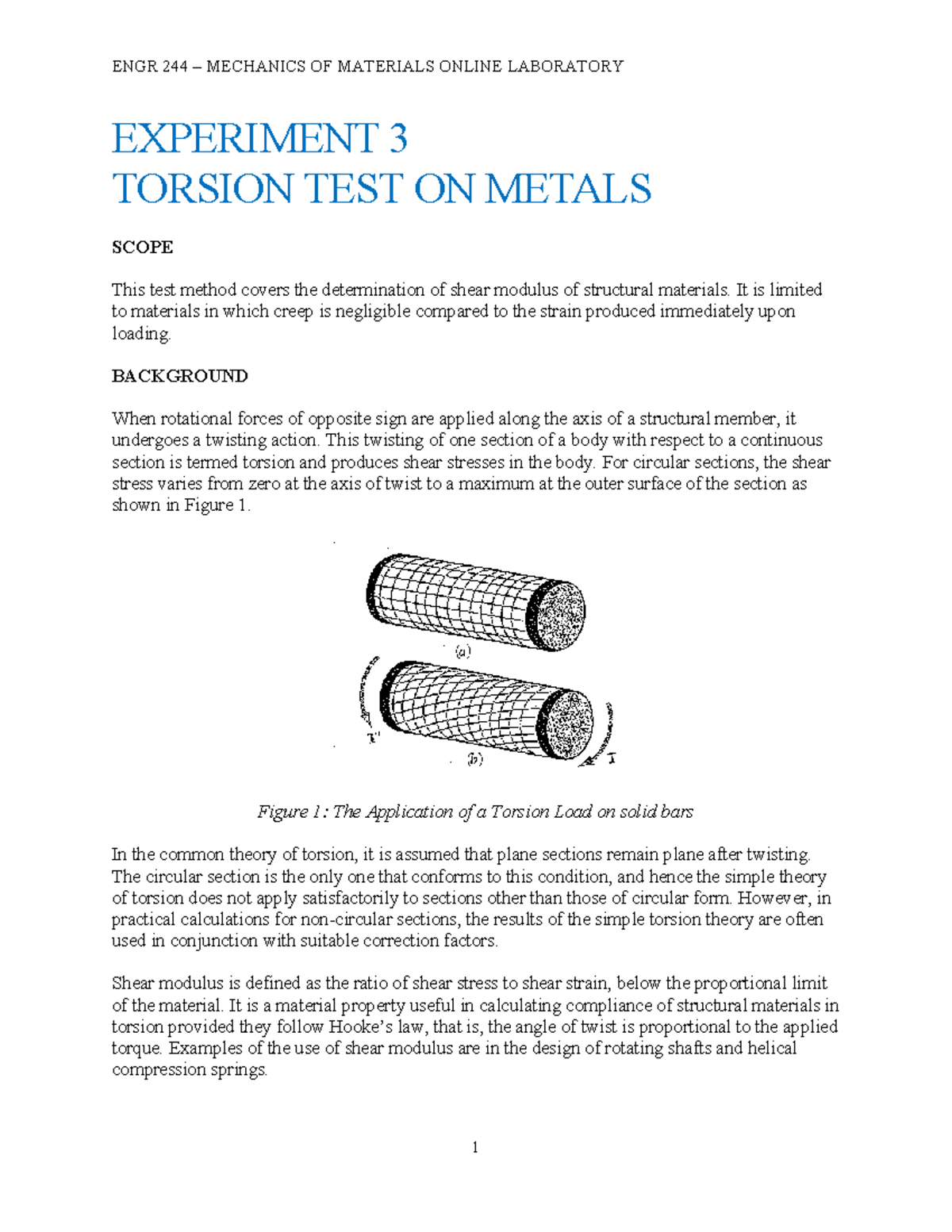 Experiment 3 Extracted - EXPERIMENT 3 TORSION TEST ON METALS SCOPE This ...