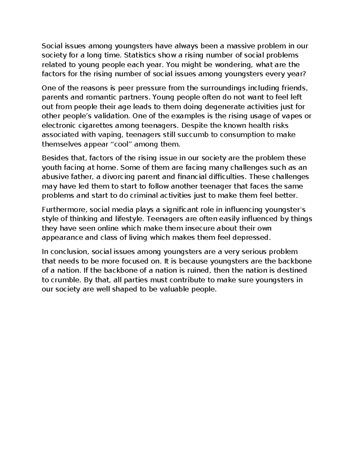 Essay factors on social issues - Social issues among youngsters have ...