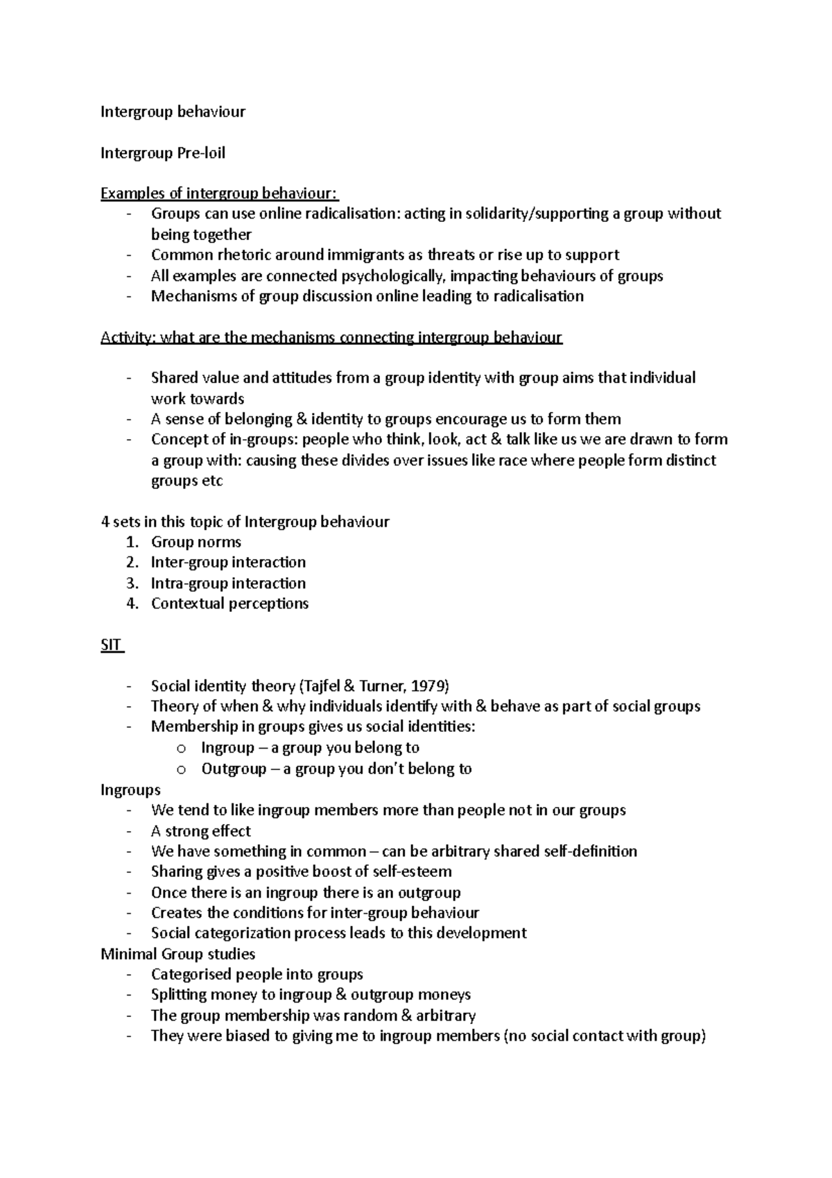 Intergroup behaviour - Group norms 2. Inter-group interaction 3. Intra ...