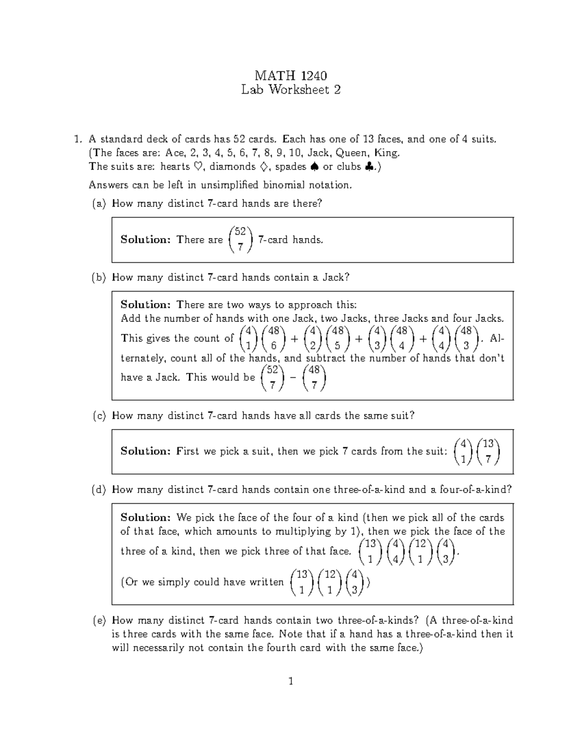 1240-Worksheet 2-Solutions - MATH 1240 Lab Worksheet 2 A standard deck ...
