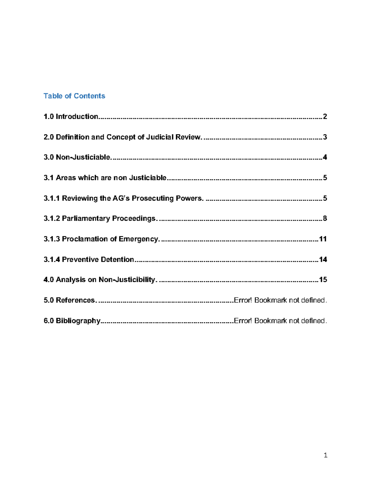 Justiciability of the Judiciary System - Table of Contents 1 - Studocu