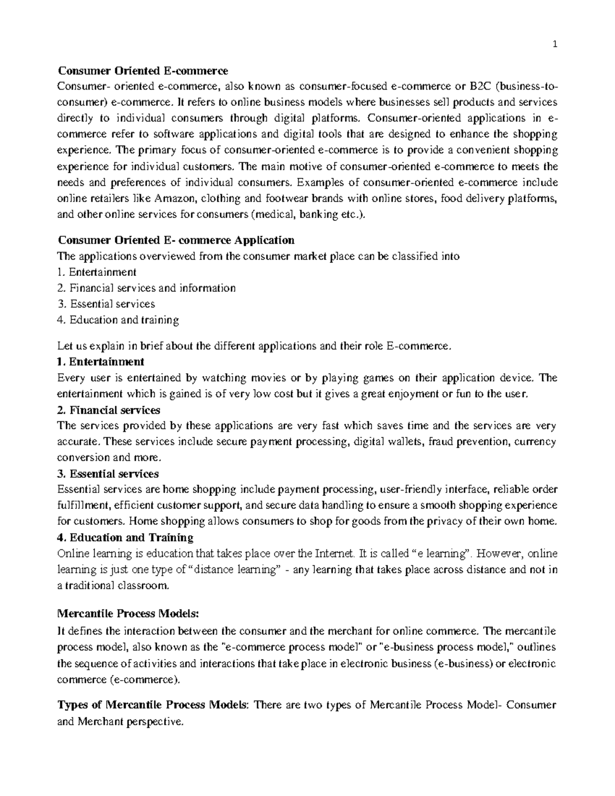 Consumer Oriented E-Commerce - Consumer Oriented E-commerce Consumer- oriented e-commerce, also ...