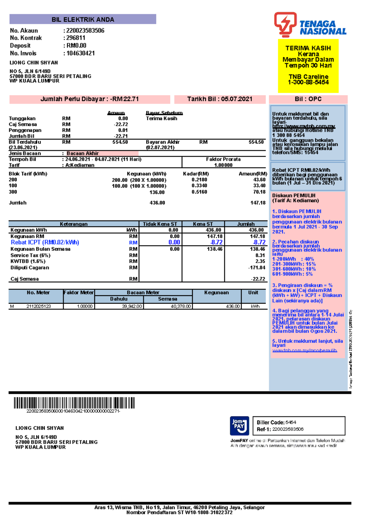 Billing (13) - BIL ELEKTRIK ANDA No. Akaun : 220023583506 No. Kontrak ...