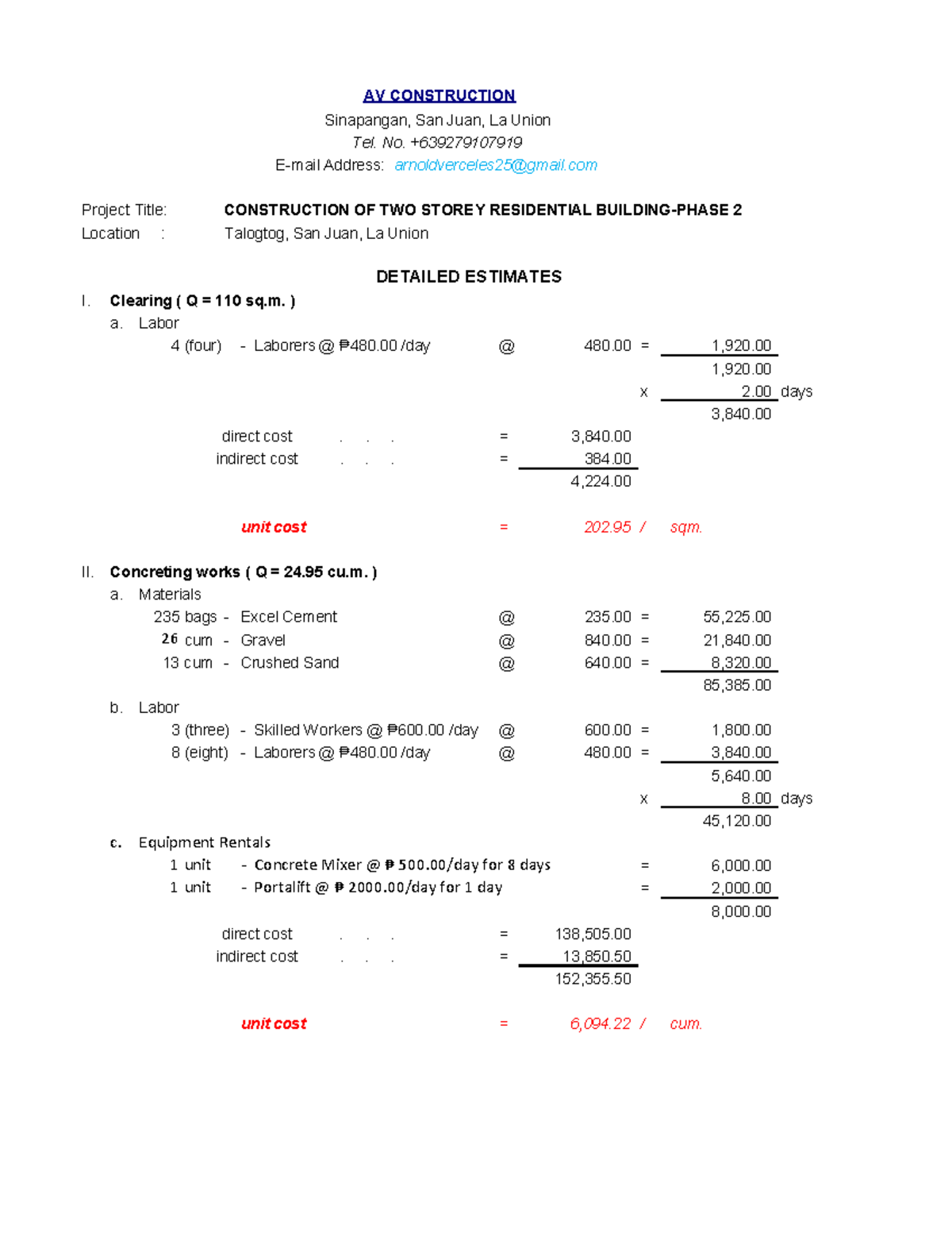 Final-Estimate - Sample Estimate only - AV CONSTRUCTION Sinapangan, San ...