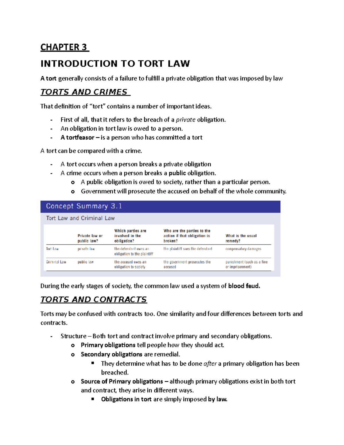 Chapter 3 - Lecture notes 3 - CHAPTER 3 INTRODUCTION TO TORT LAW A tort ...
