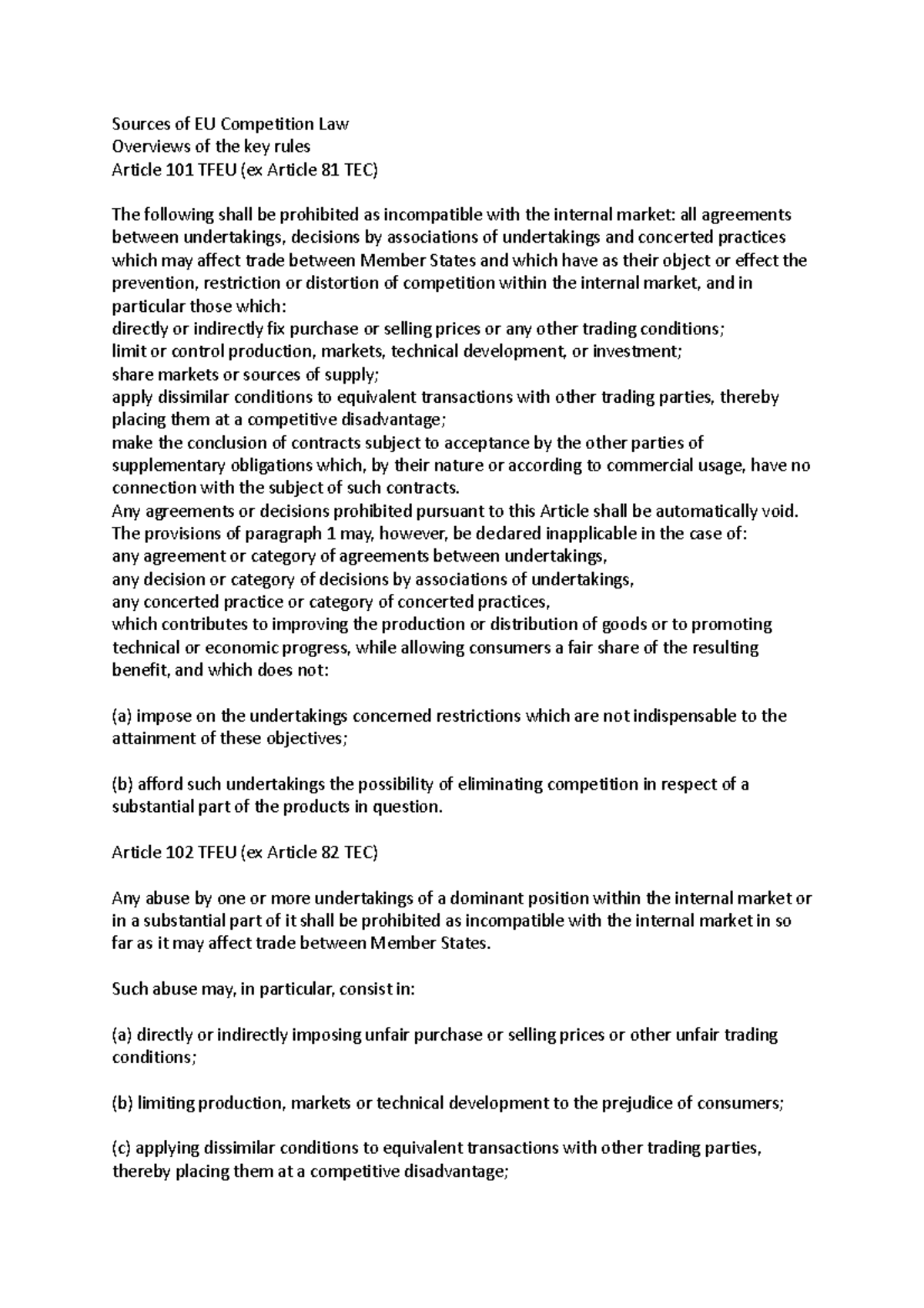 Sources of EU Competition Law - Sources of EU Competition Law Overviews of the key rules Article ...