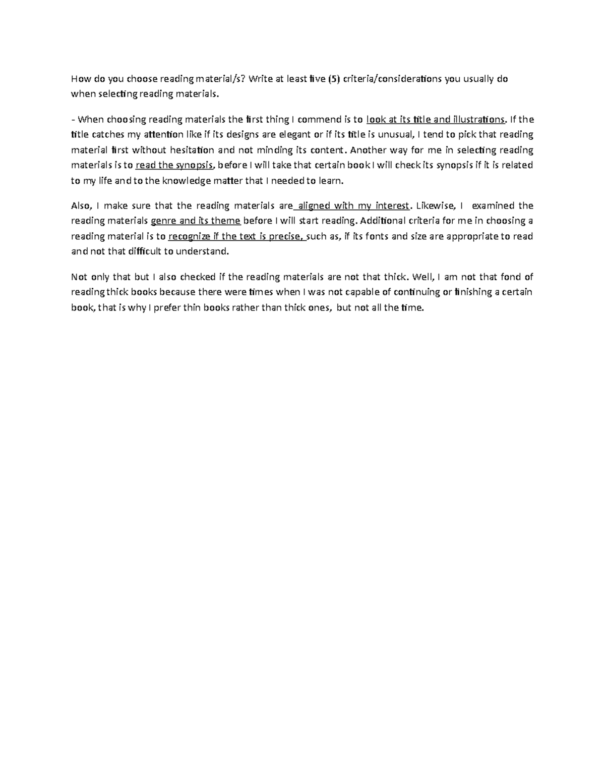 Learning Process - How do you choose reading material/s? Write at least ...