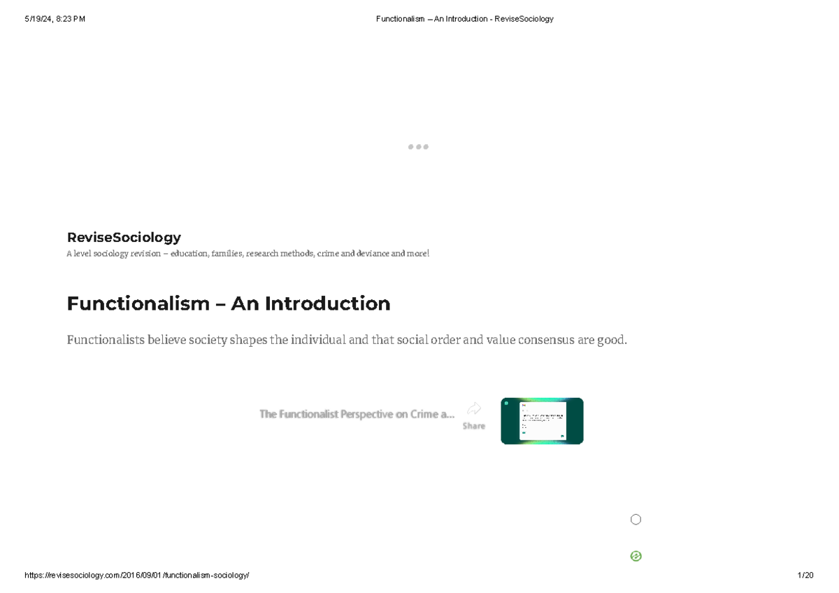 Functionalism – An Introduction - Revise Sociology - ReviseSociology ...