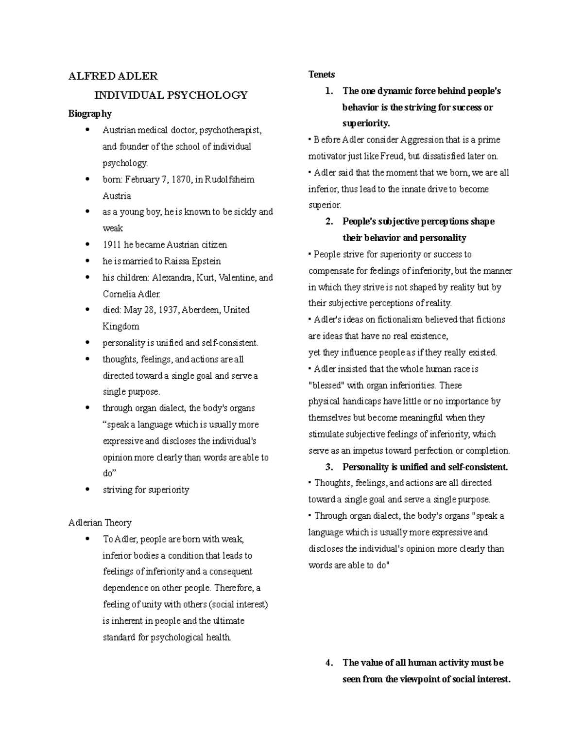Alfred Adler - ALFRED ADLER INDIVIDUAL PSYCHOLOGY Biography Austrian ...