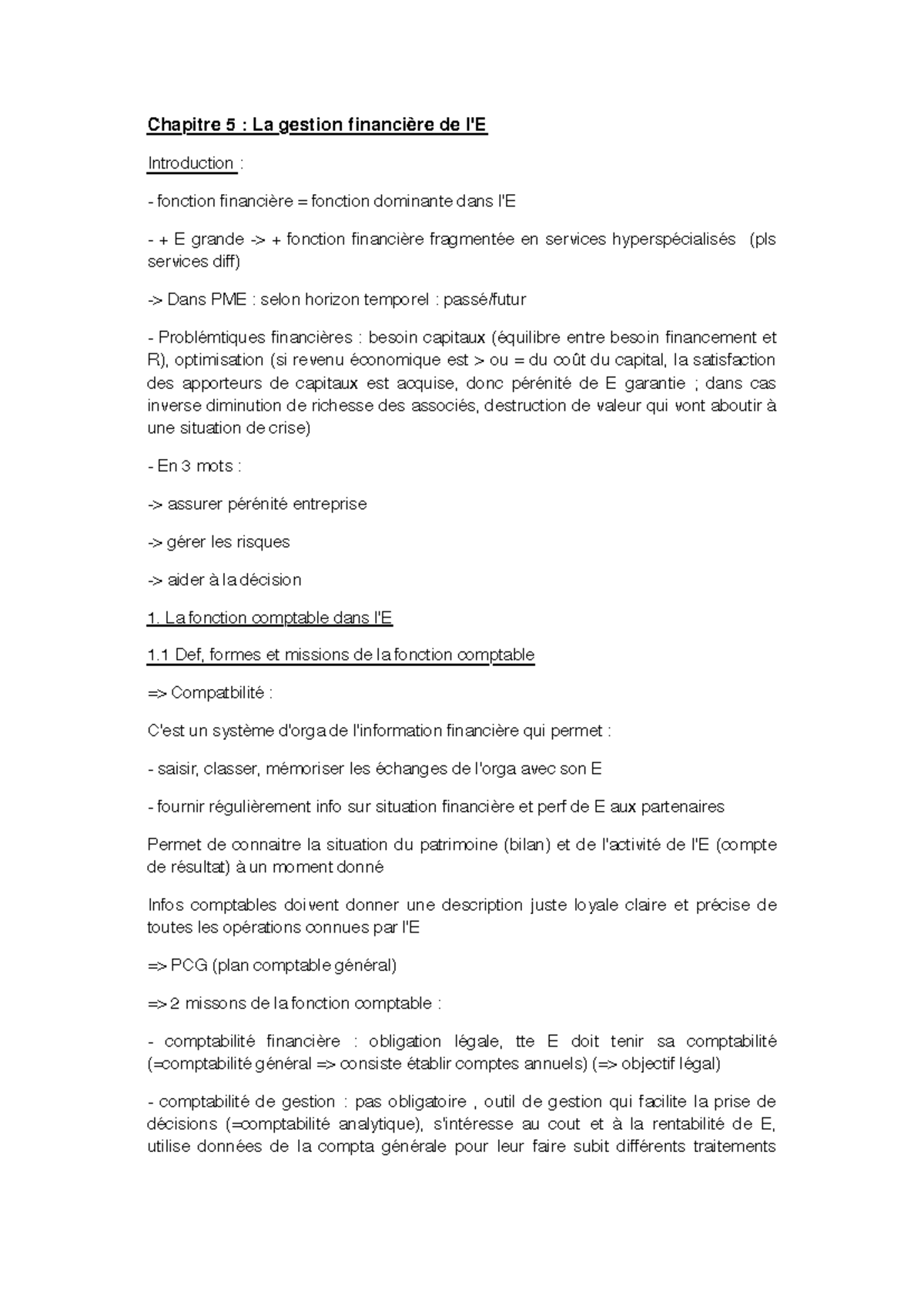 Chapitre 5 - Cours L1 AES - Chapitre 5 : La gestion financière de l'E Introduction : fonction ...