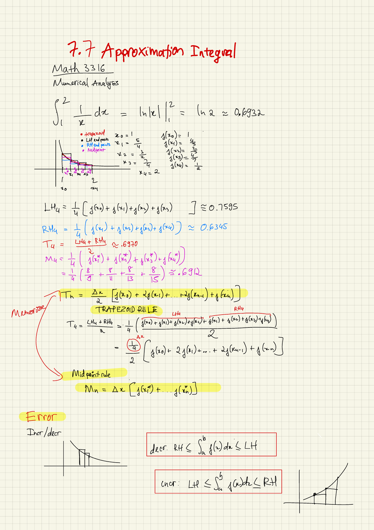 7.7 Approximation Integral - Approximation Integral mrica analysis I"I de = Inkel1, = (n2 = K ...