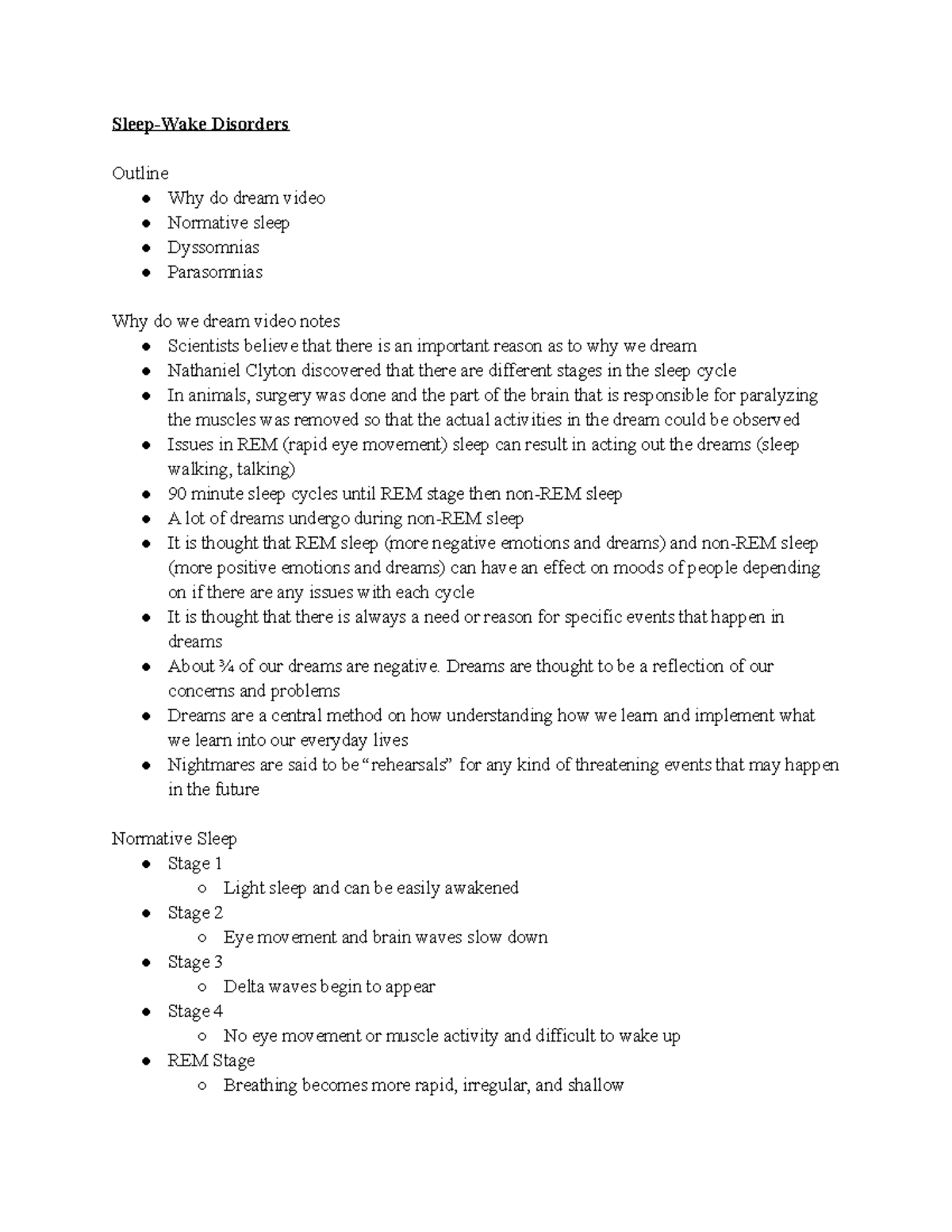 Psych 257 Lecture 6-7 Sleep Wake Disorders - Sleep-Wake Disorders ...