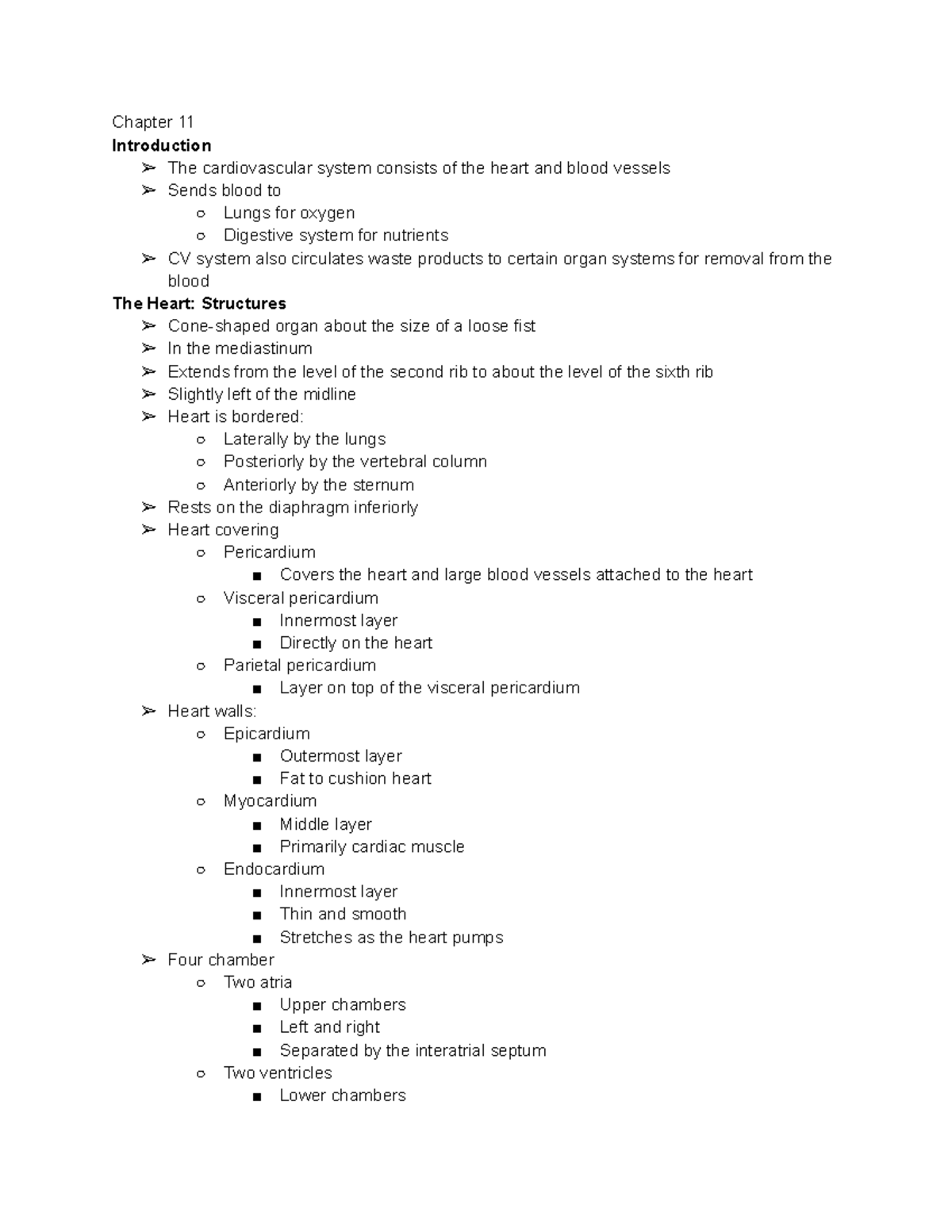 Chapter 11 - Notes on the Heart. - Chapter 11 Introduction The ...