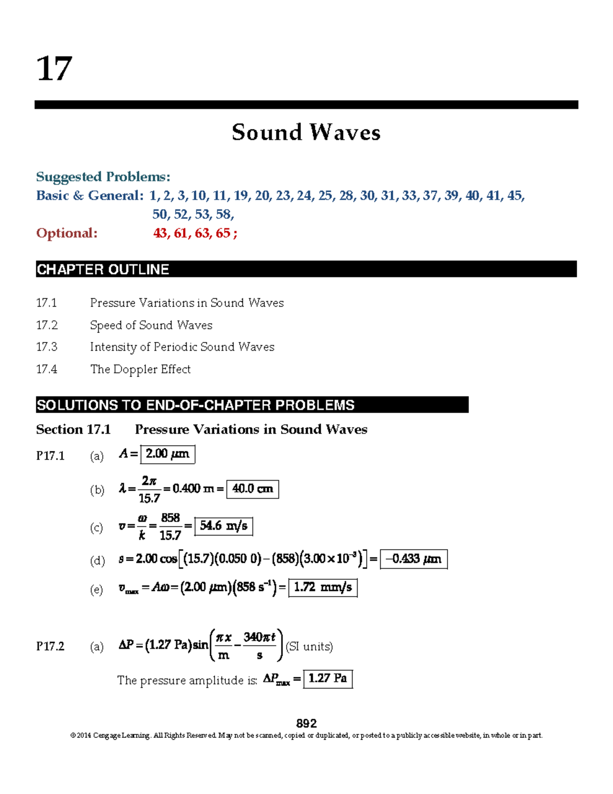 Chapter 17 Lecture Notes - 892 17 Sound Waves Suggested Problems: Basic ...