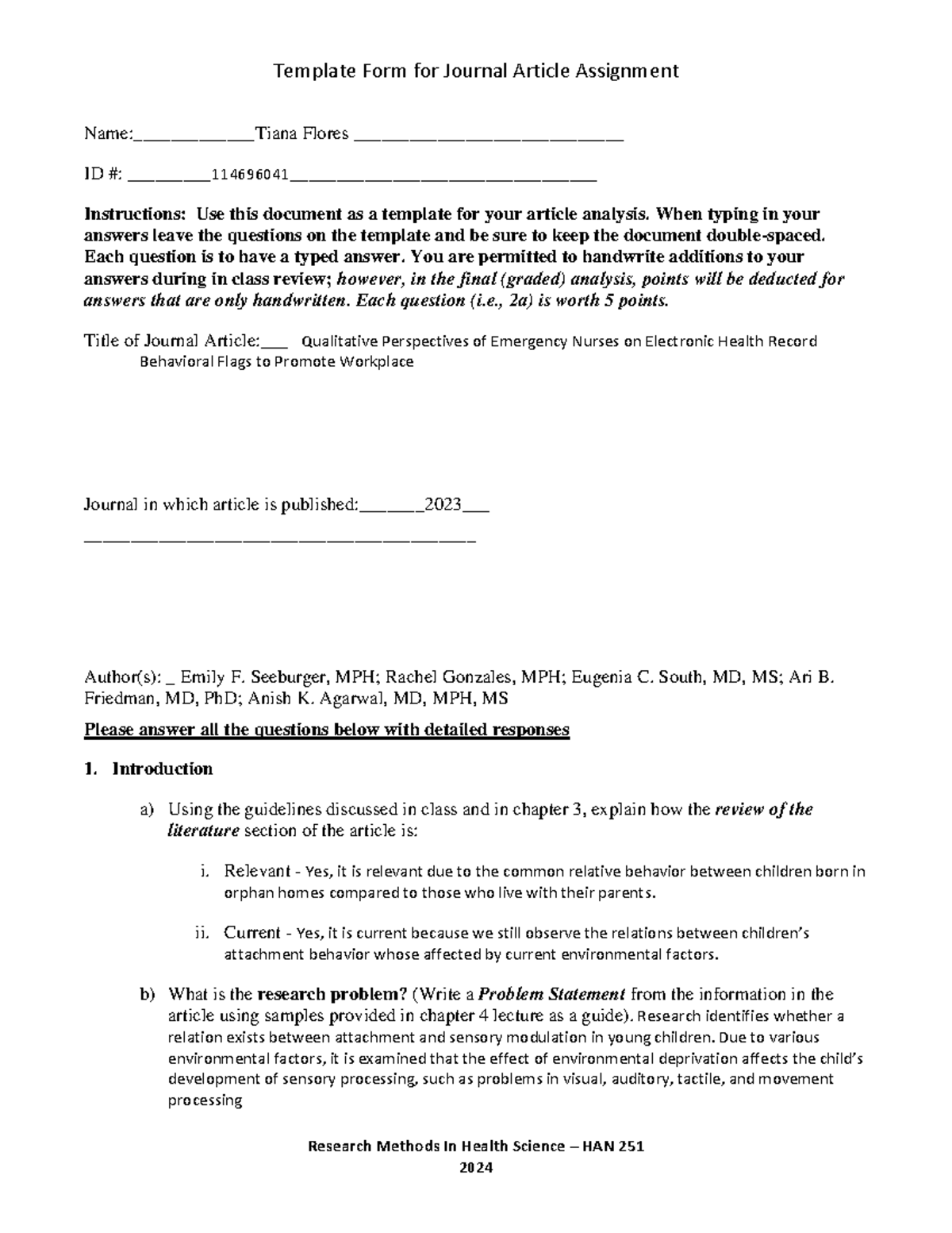 Journal Article Assignment form 11-3-23 - Template Form for Journal ...
