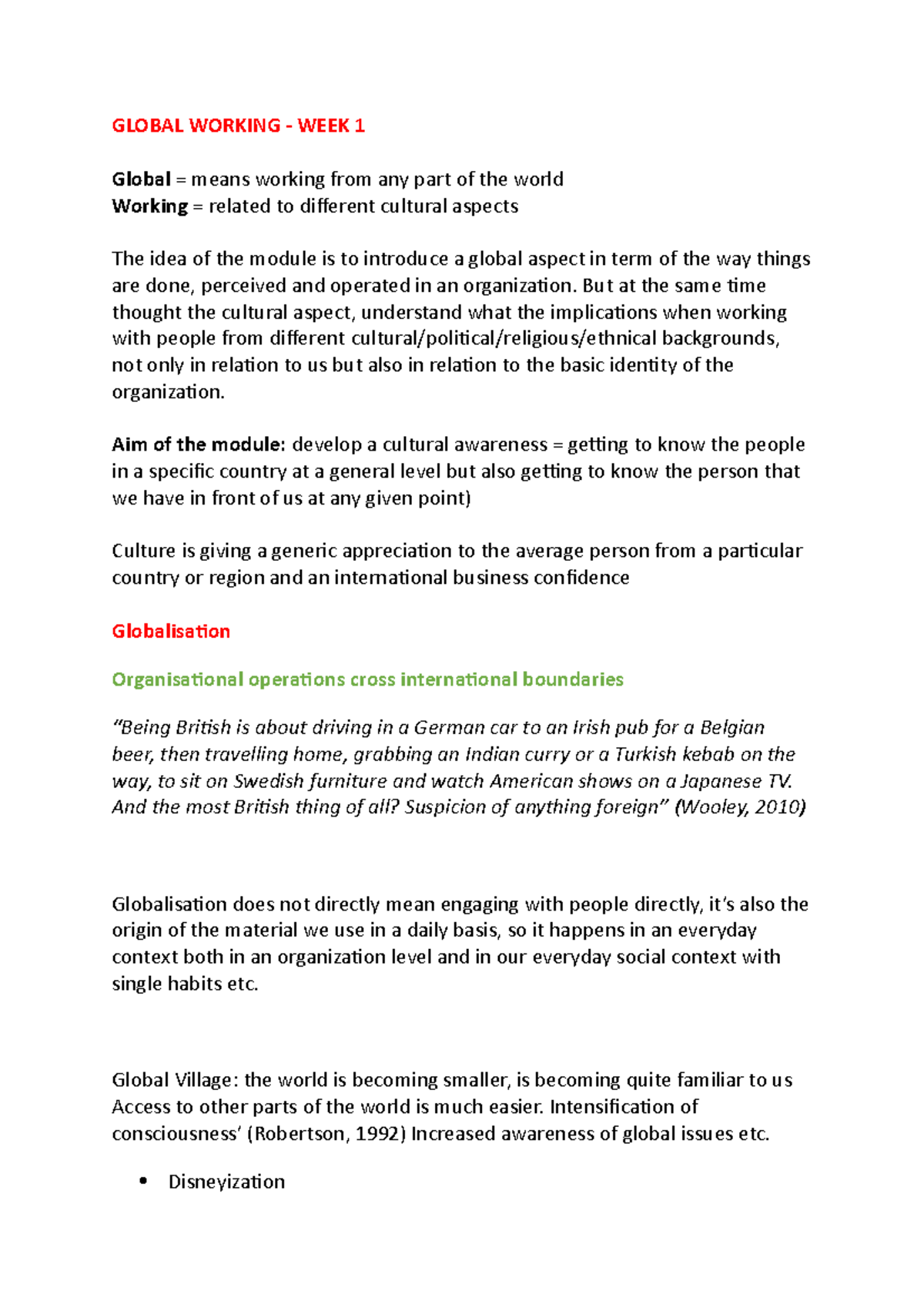 Global Working Notes - GLOBAL WORKING - WEEK 1 Global = means working ...