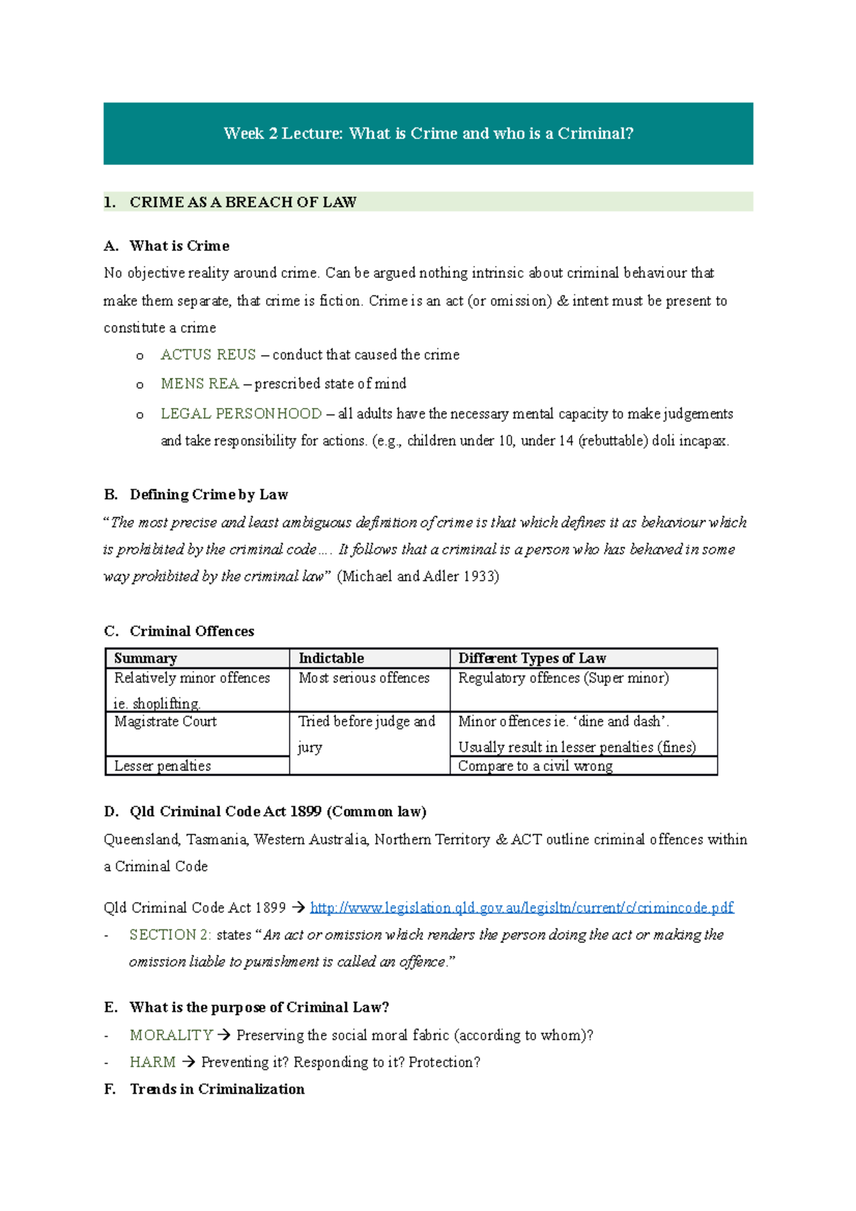 JSB170 - Week 2 Lecture Exam notes. (What is crime) - Week 2 Lecture ...