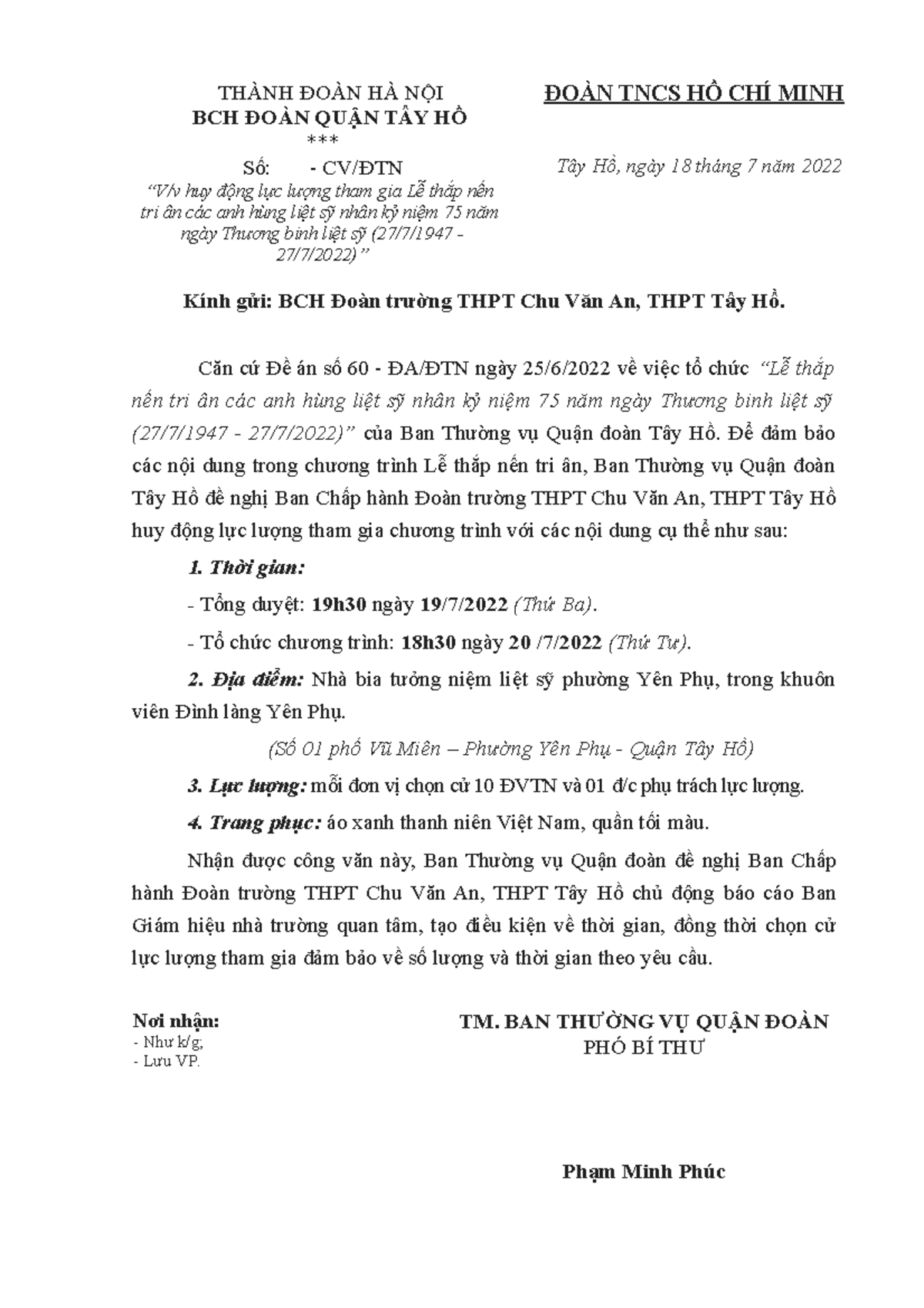 CV huy dong LL tham gia Le thap nen tri an truong CVA, TH - THÀNH ĐOÀN ...