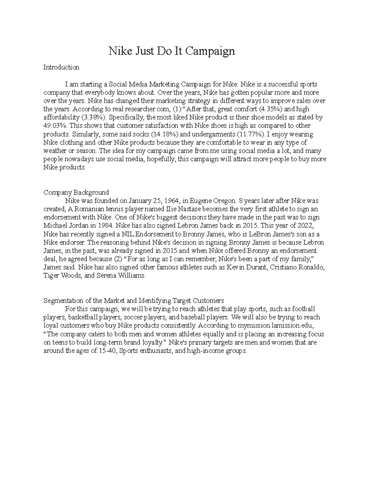 Nike Just Do It paper - Nike Just Do It Campaign Introduction I am ...