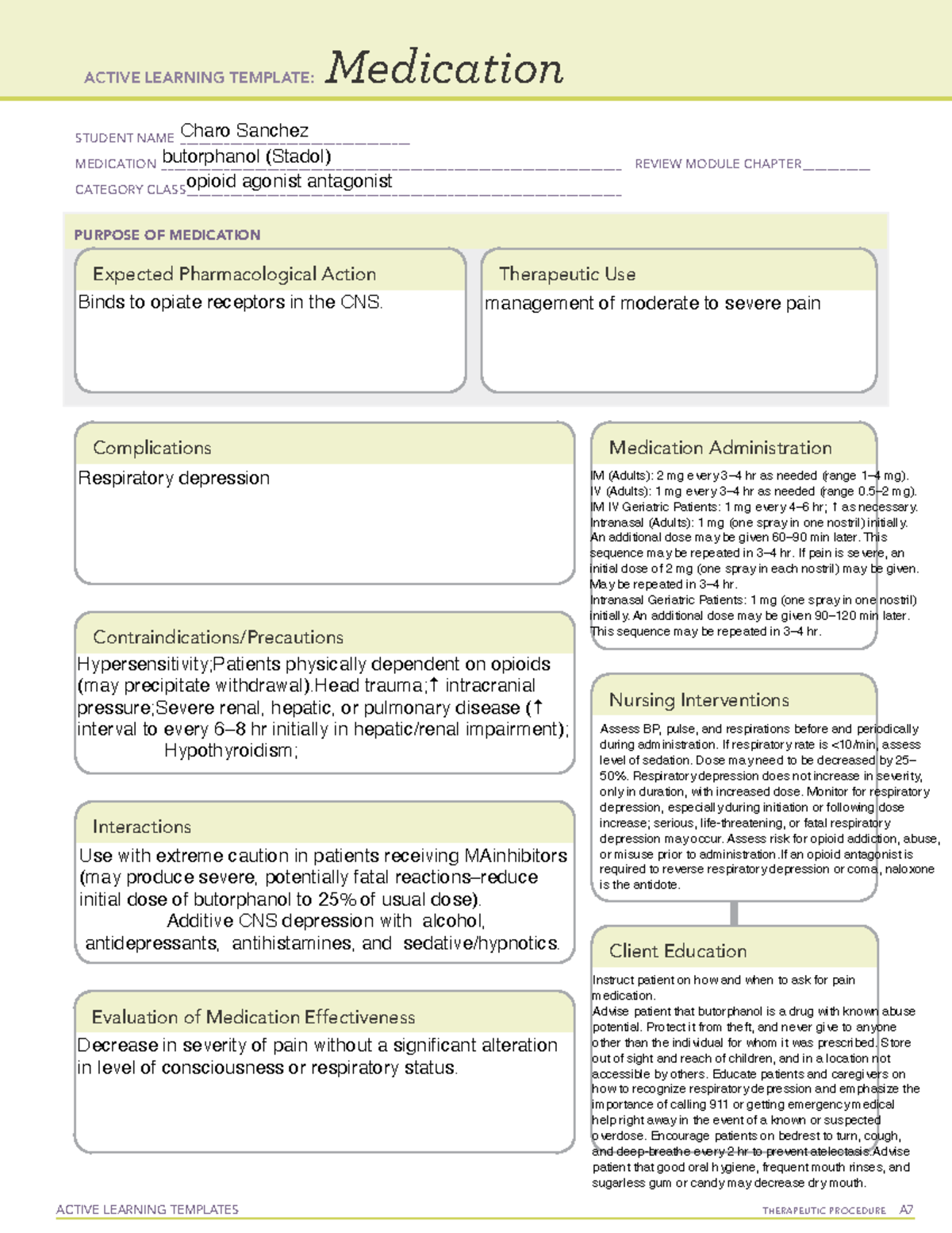 Butorphanol - med map - ACTIVE LEARNING TEMPLATES THERAPEUTIC PROCEDURE ...
