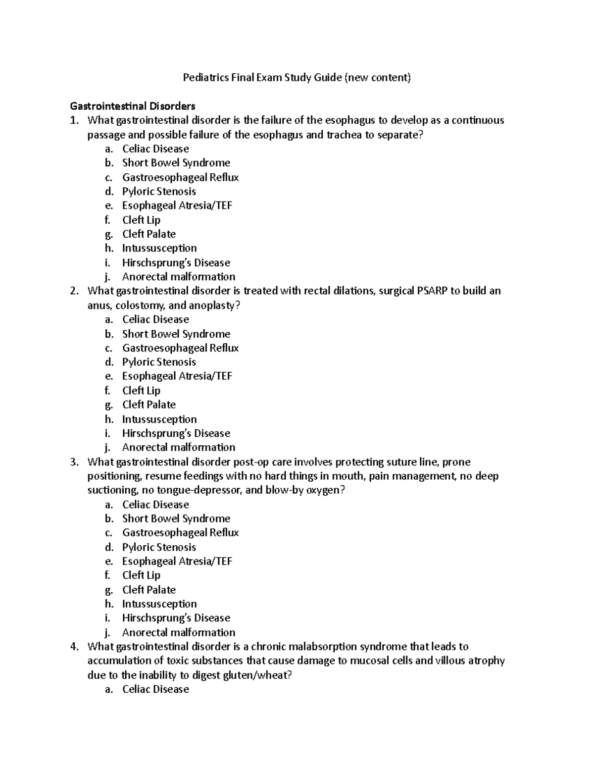 Peds Final Exam (new) Study Guide - Pediatrics Final Exam Study Guide (new content ...