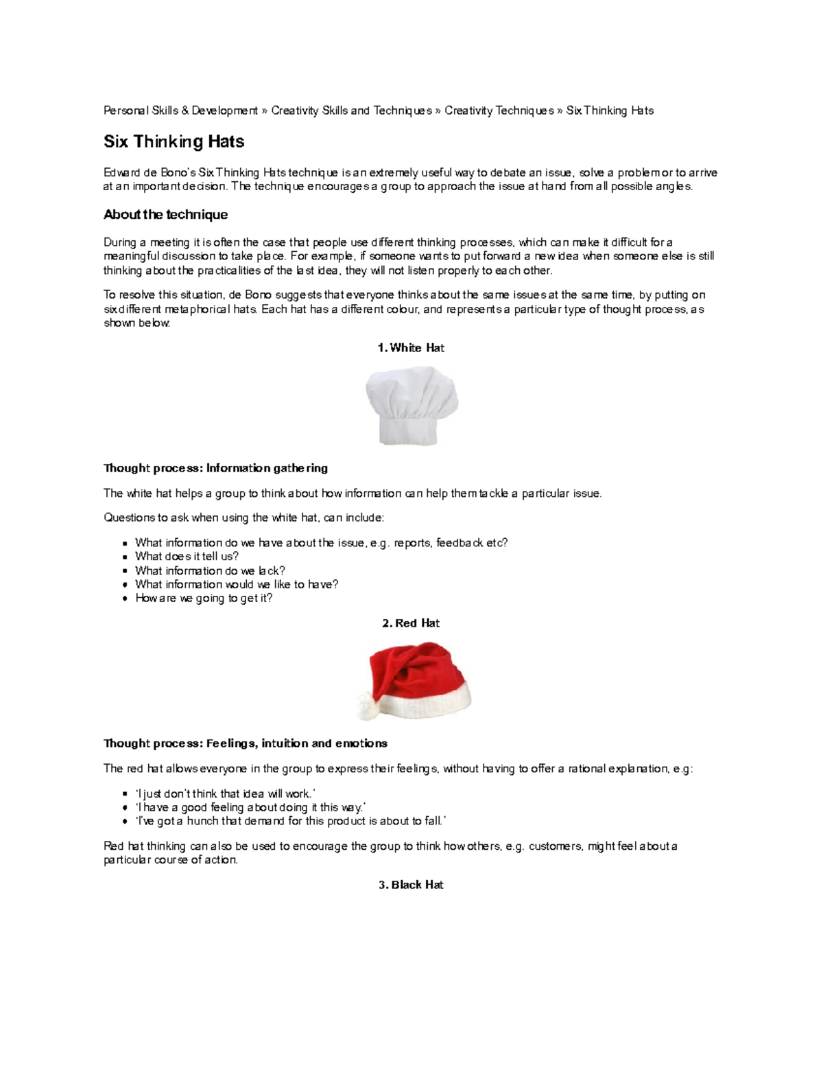 Six+thinking+hats - reading for the course - Personal Skills ...