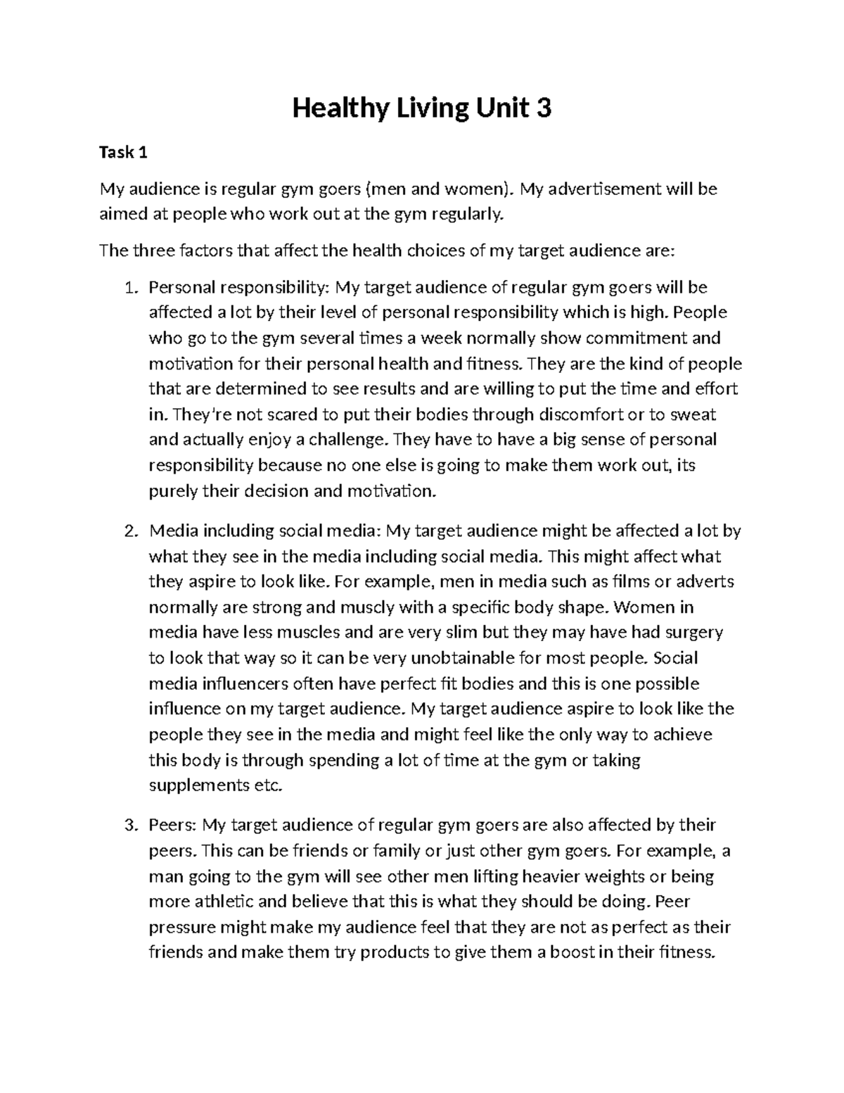 Healthy Living Unit 3 - Unit 3 Assignment - Healthy Living Unit 3 Task ...