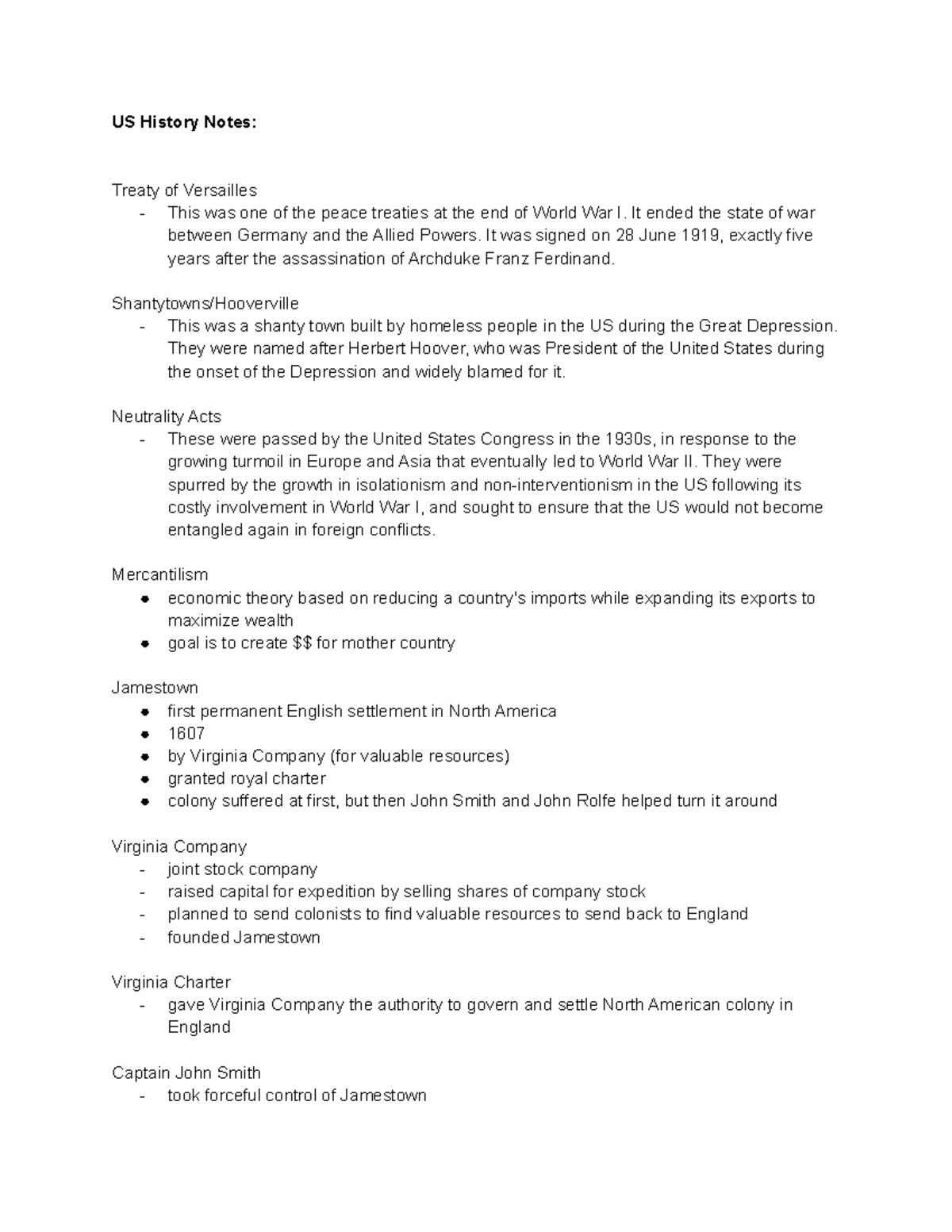 US History Notes - US History Notes: Treaty of Versailles - This was ...