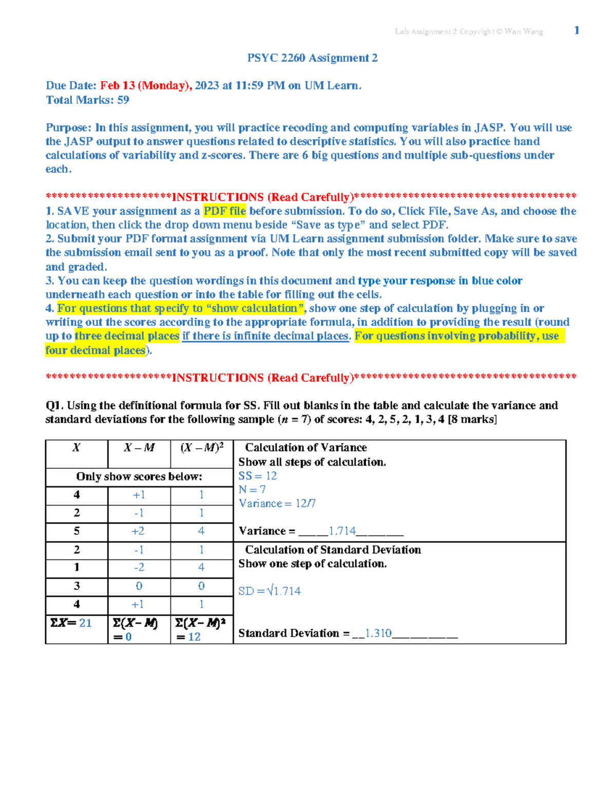 PSYC 2260 Assignment 2 - PSYC 2260 Assignment 2 Due Date: Feb 13 (Monday), 2023 at 11:59 PM on ...