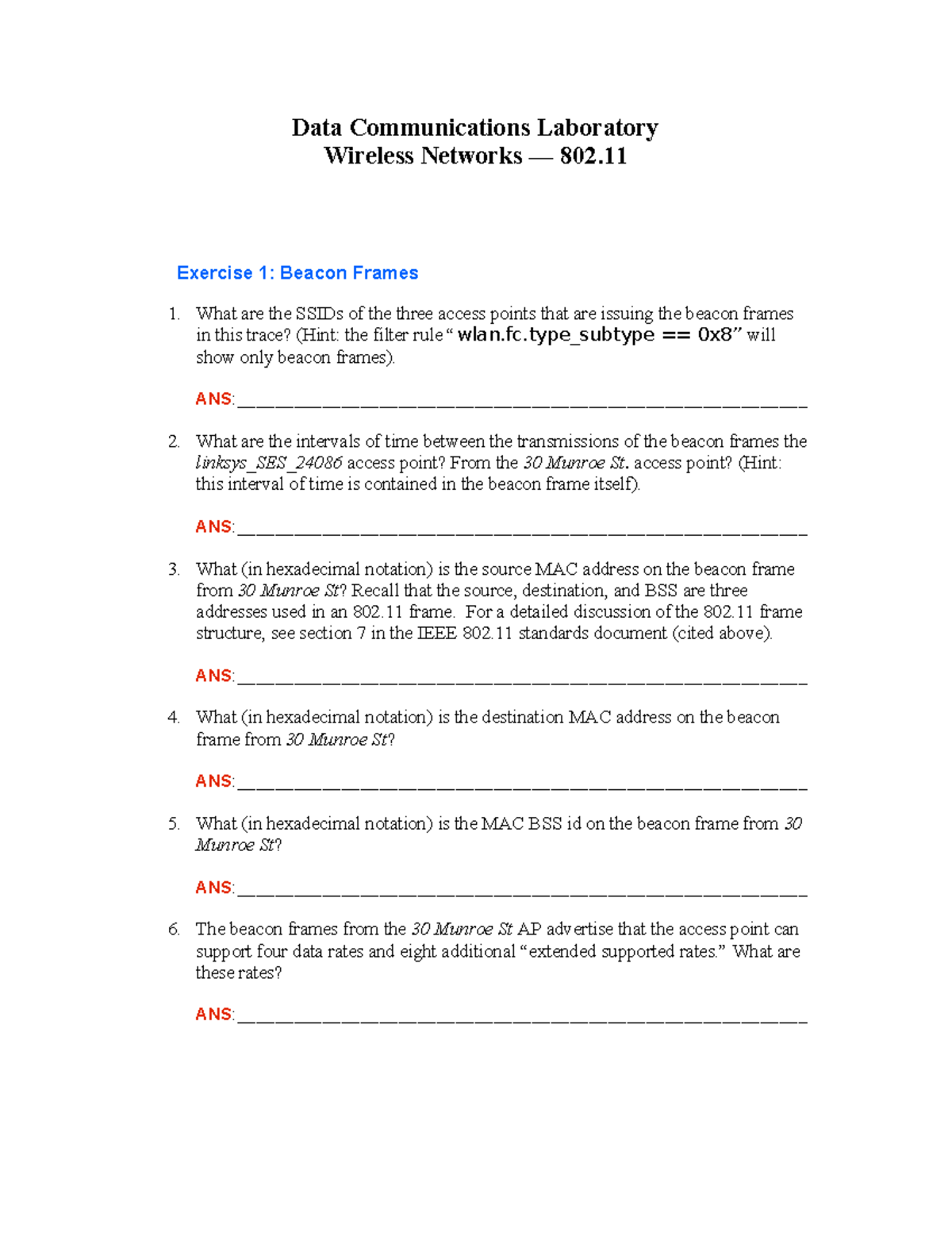 Practical Wi Fi Documentation Template Data Communications Laboratory Wireless Networks