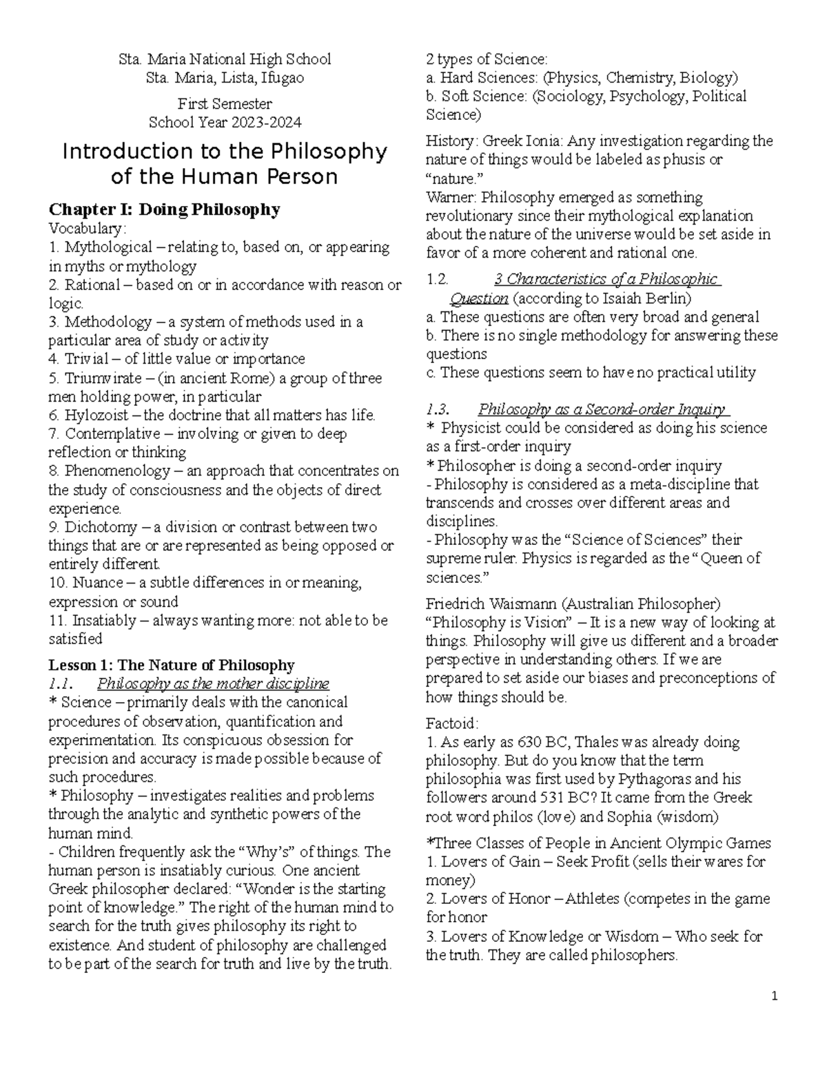 Philo Handouts 2017 2018 - Sta. Maria National High School Sta. Maria ...