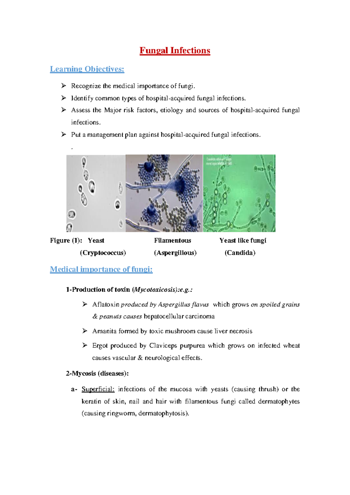 Mycology - microbiology - Fungal Infections Learning Objectives: Recognize the medical ...