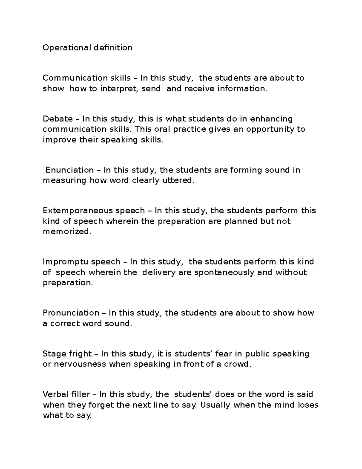 Operational definition - Operational definition Communication skills ...