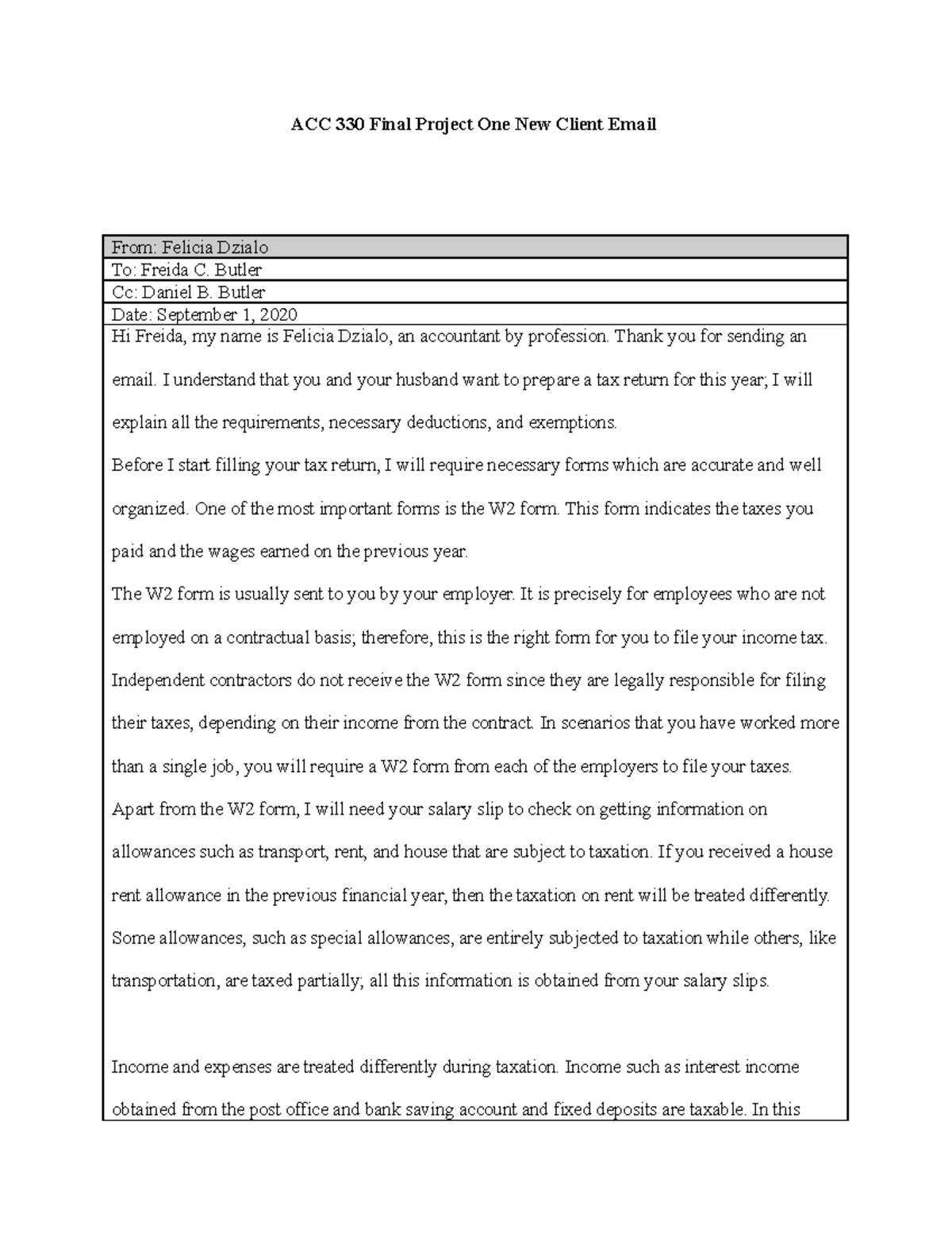 ACC 330 4-2 Final Project One Submission New Client - ACC 330 Final ...