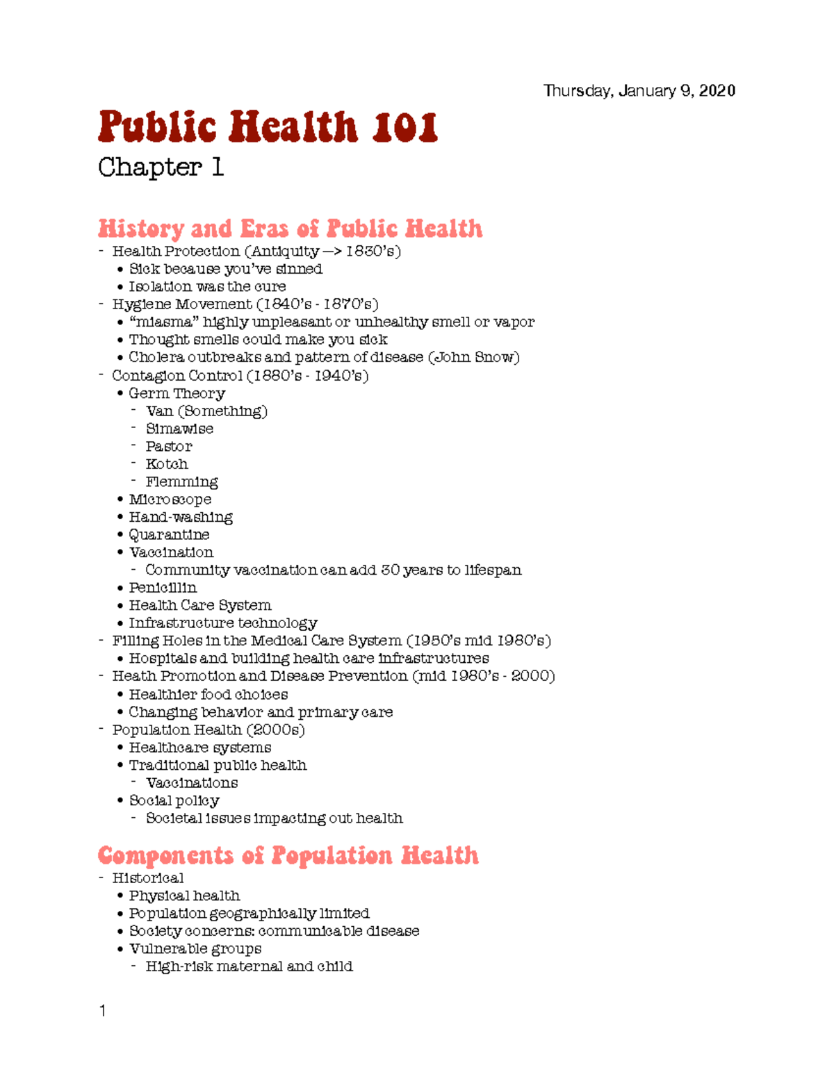 Public Health 101 Notes - Thursday, January 9, 2020 Public Health 101 ...