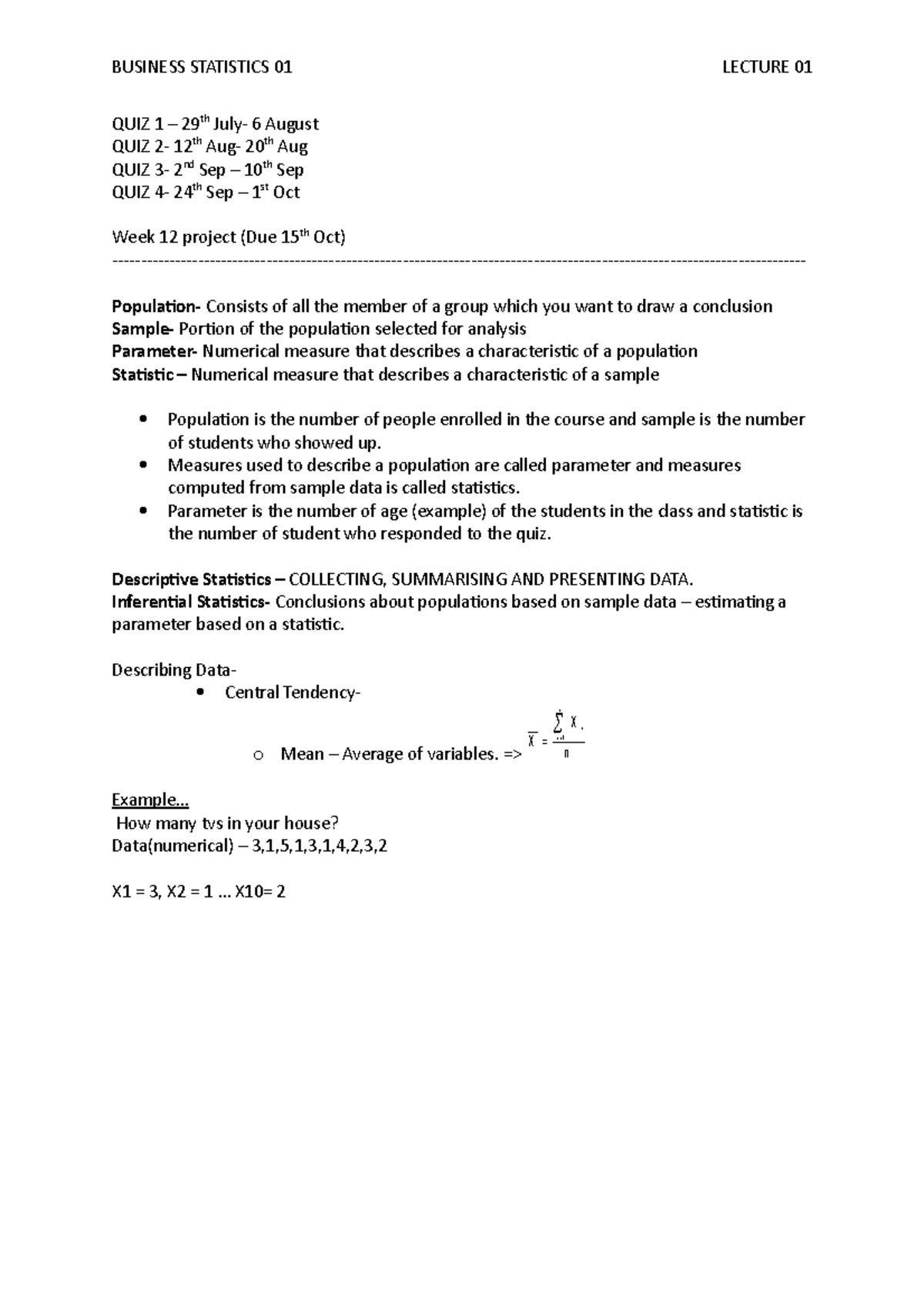 Lecture 01 - Business statistics - BUSINESS STATISTICS 01 LECTURE 01 ...