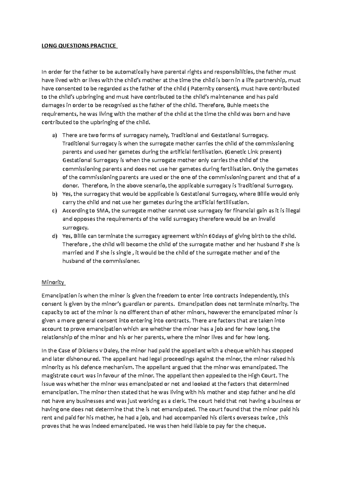 LOP Answers Revision - llb law - LONG QUESTIONS PRACTICE In order for ...