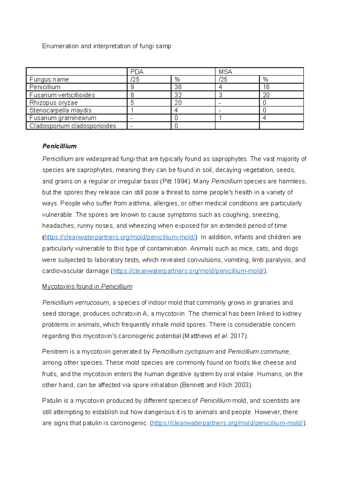 Mycology report - yeast identification and description yeast ...