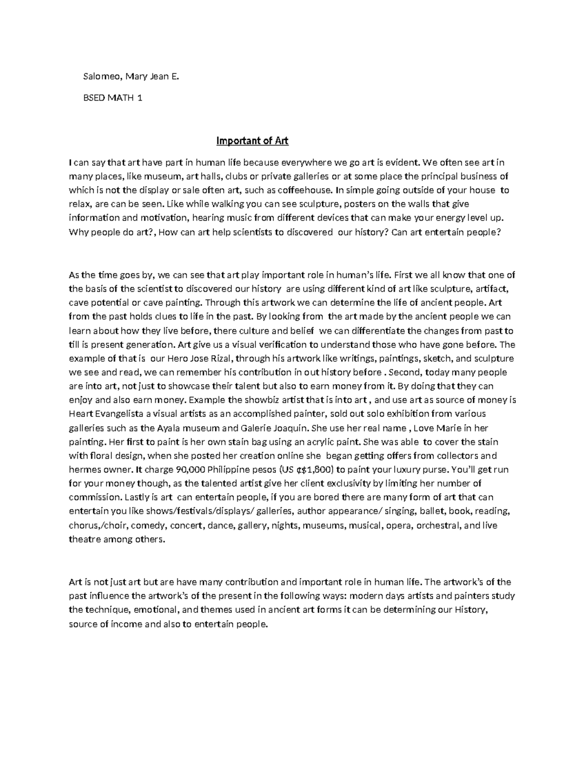 Art appreciation 300-500 words ( Salomeo Mary Jean E - Salomeo, Mary ...